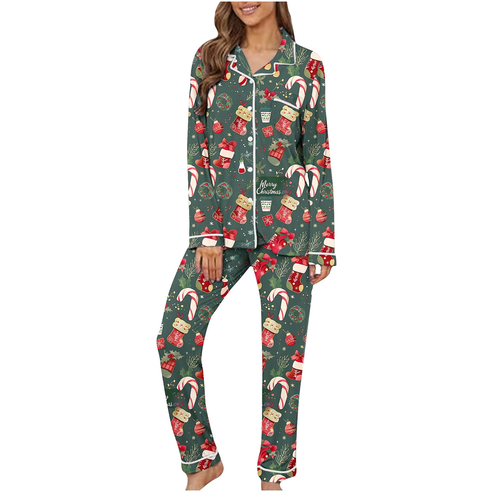 VBTAPA Christmas Pajama Sets for Women Long Sleeve Holiday Sleepwear ...