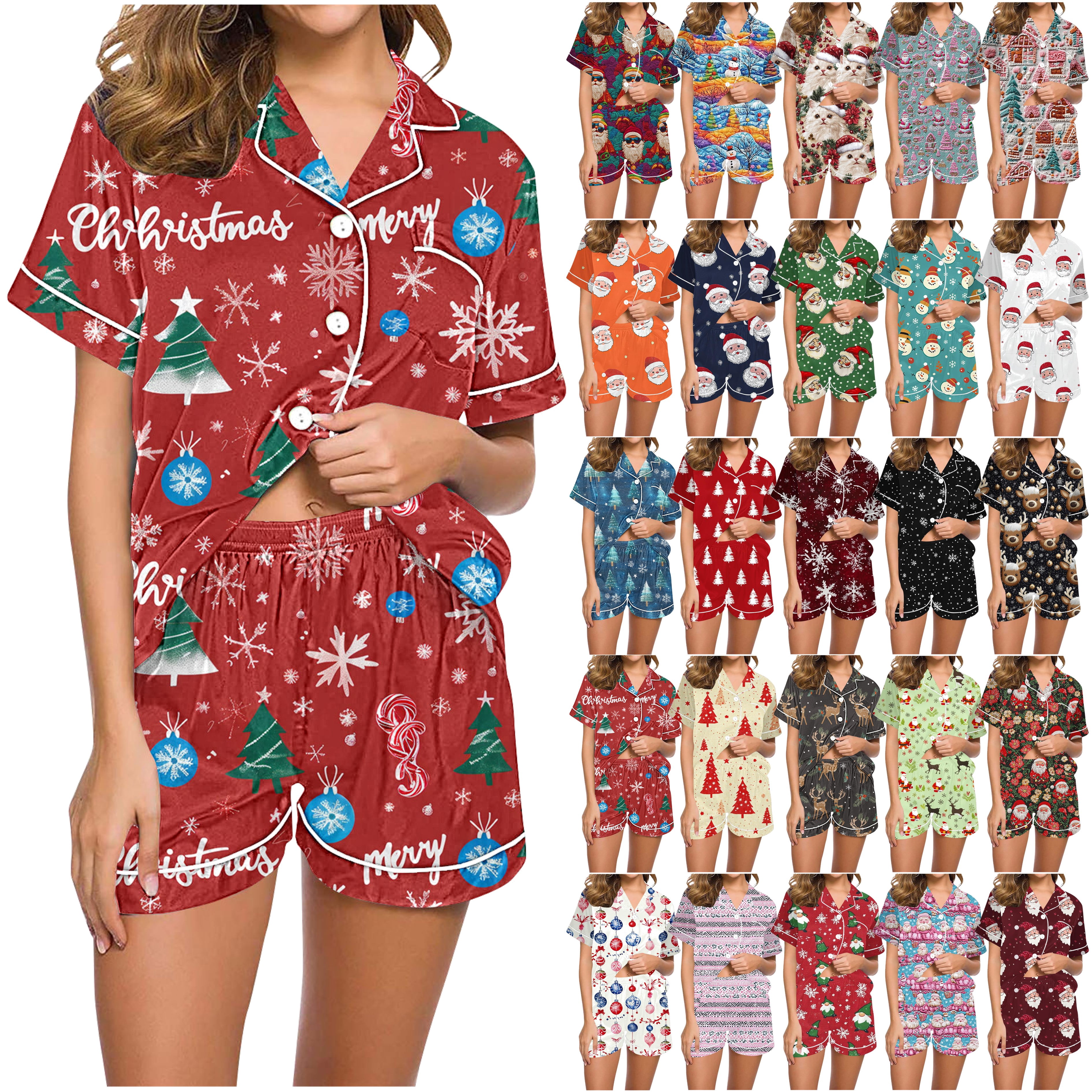VBTAPA Christmas Pajamas for Women 2 Piece Holiday Sleepwear Cute ...