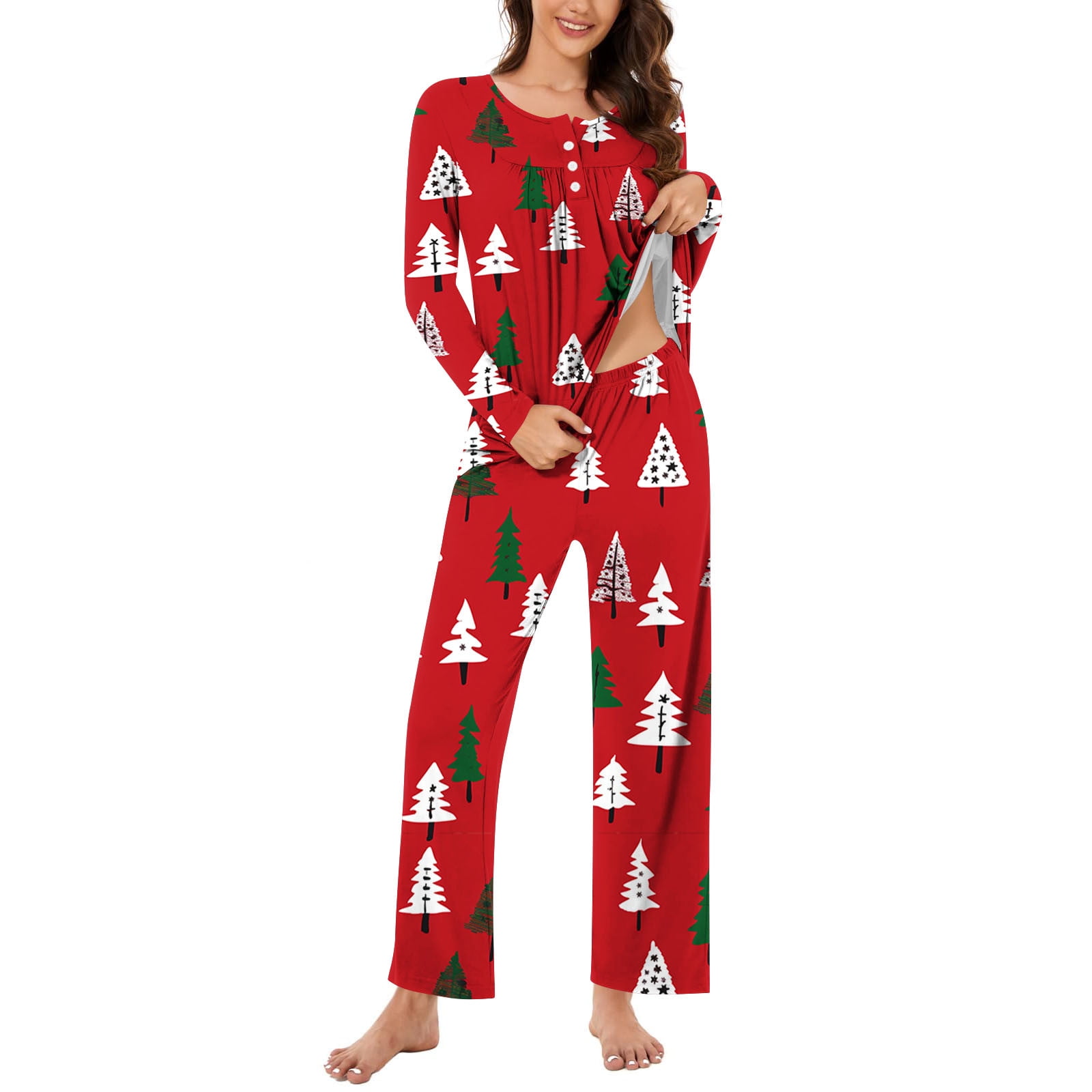 VBTAPA Christmas Pajamas for Women 2 Piece Holiday Sleepwear Set Xmas ...
