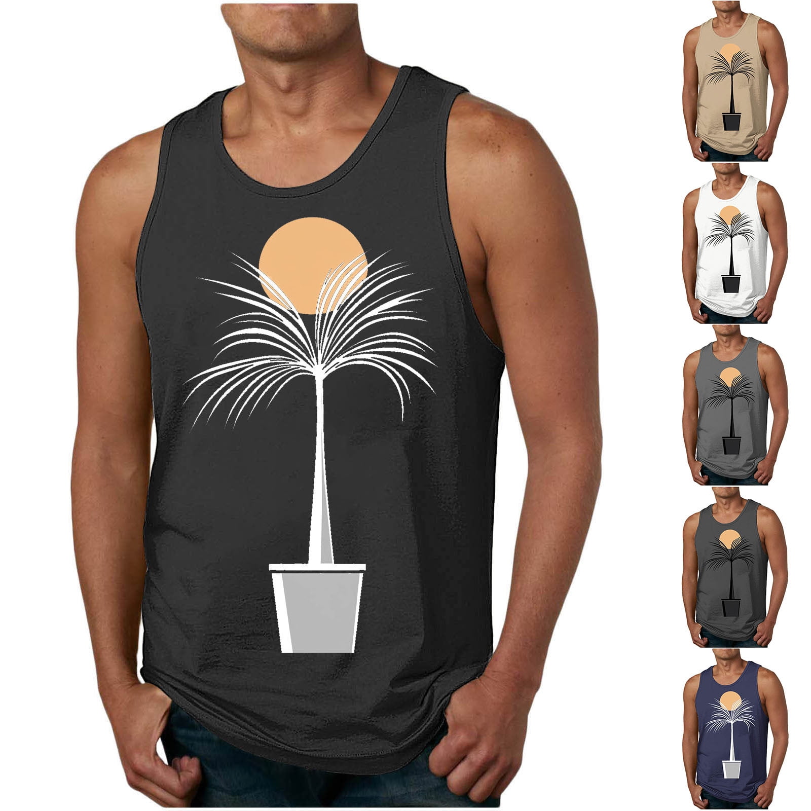 VBTAPA Father's Day Gifts Beach Tank Tops Mens Sleeveless Palm Tree ...