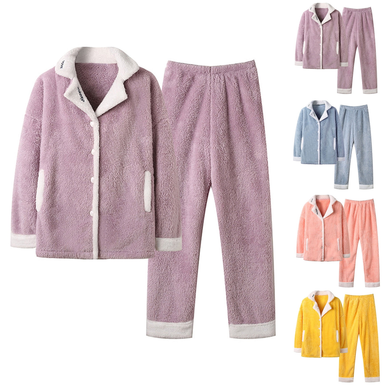 VBTAPA Fluffy Pajamas Set for Women Soft Comfy Fleece Pjs Long Sleeve ...
