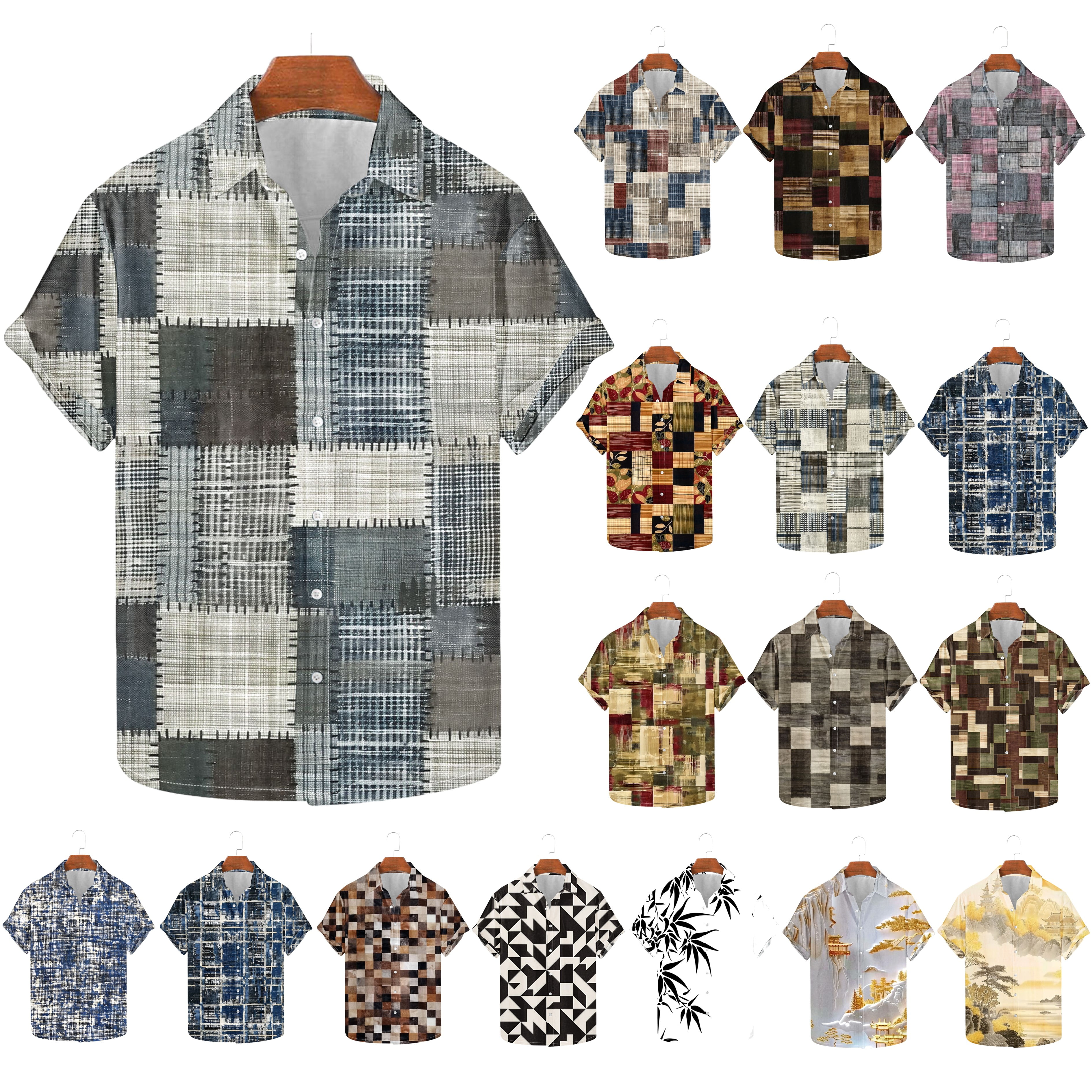VBTAPA Geometric Shirts for Men Big and Tall Hawaiian Shirt Stylish ...