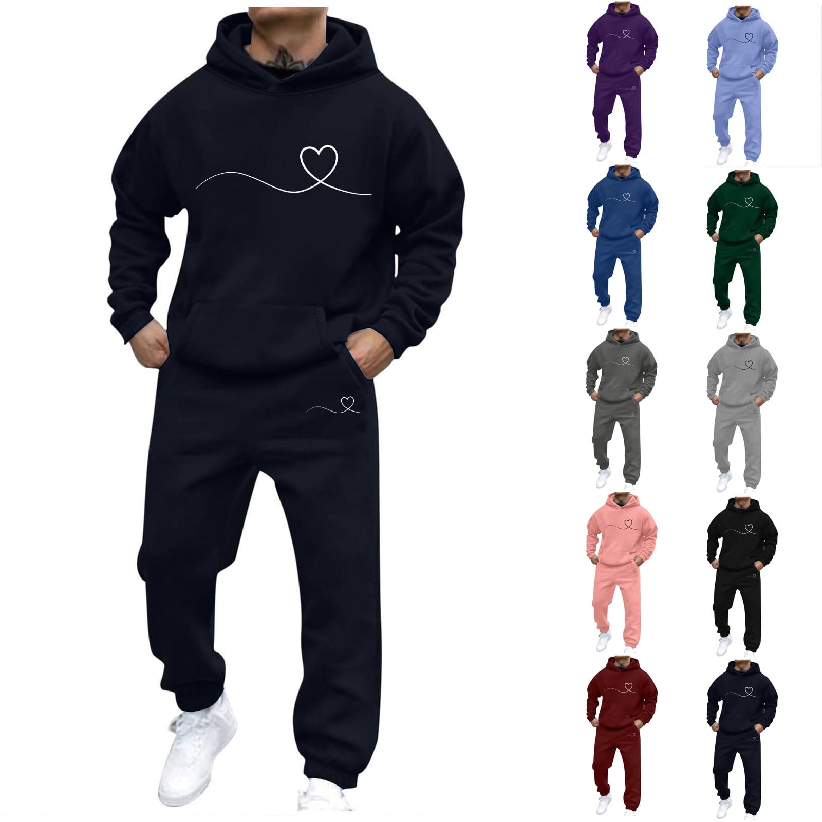 VBTAPA Heart Print Hoodie Tracksuit for Men 2 Piece Outfits Oversized ...
