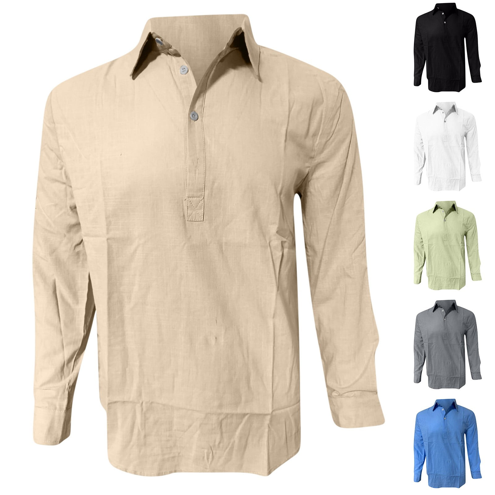 VBTAPA Linen Shirts for Men Long Sleeve Golf Polos Lightweight Moisture ...