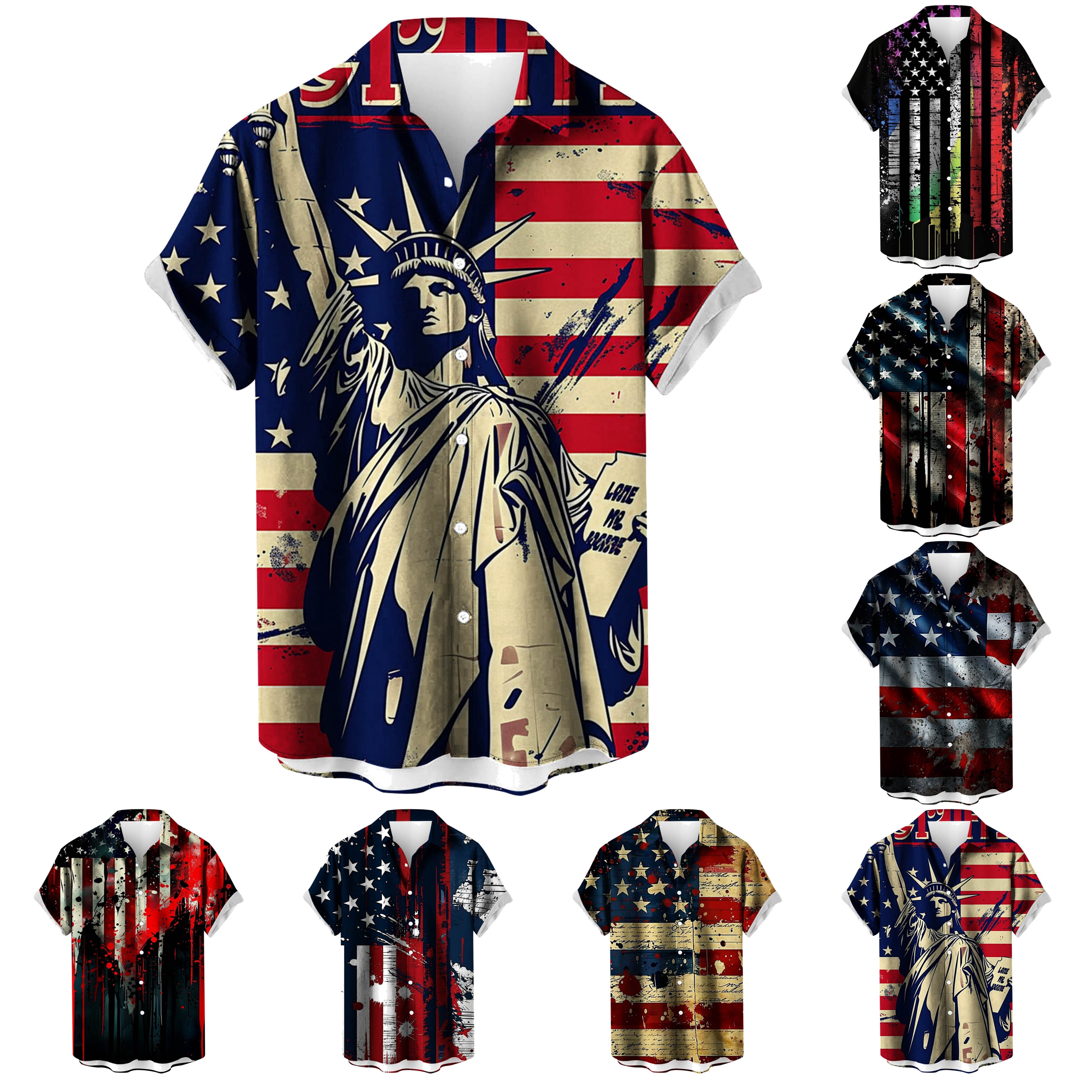VBTAPA Men July 4th Shirts American Flag Hawaiian Shirt Funny Holiday ...