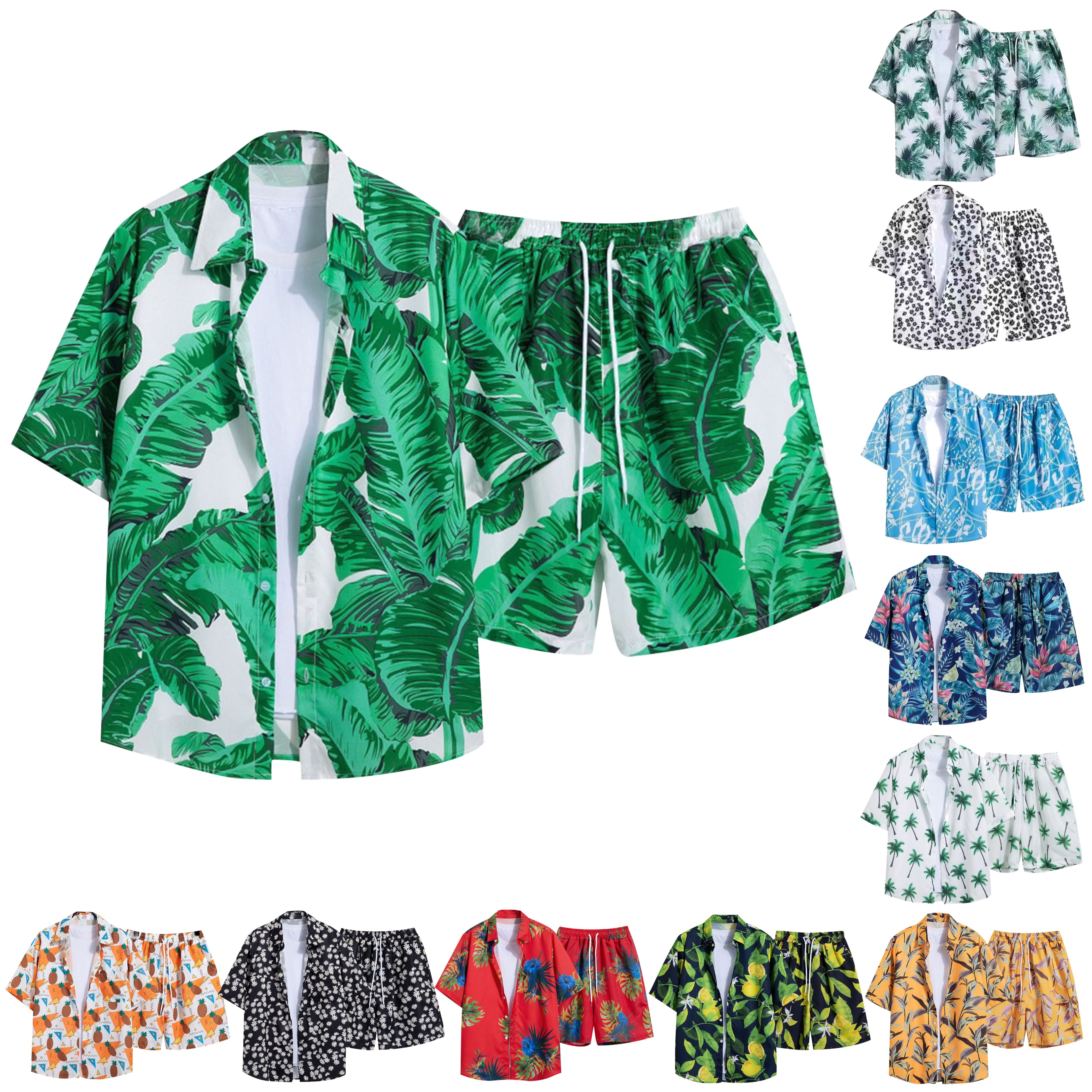 VBTAPA Men's 2 Piece Outfits Tropical Print Short Sleeve Button Down ...
