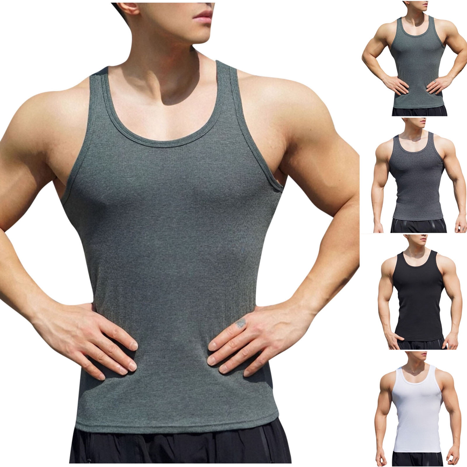 VBTAPA Men's Bodybuilding Stringer Tank Top Stretchy Gym Workout Muscle ...