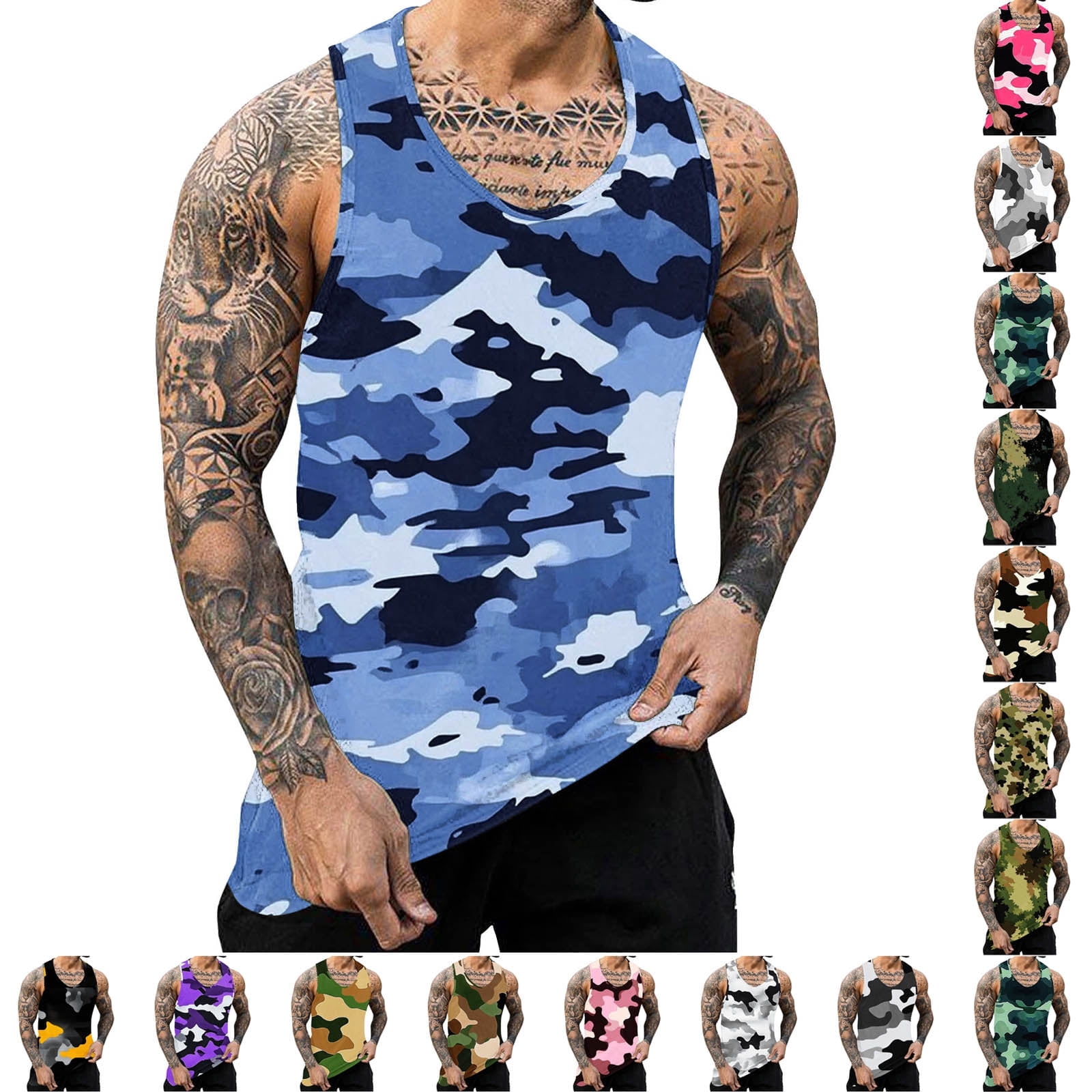 VBTAPA Men's Camo Tank Tops Quick Dry Workout Sleeveless Gym Muscle ...