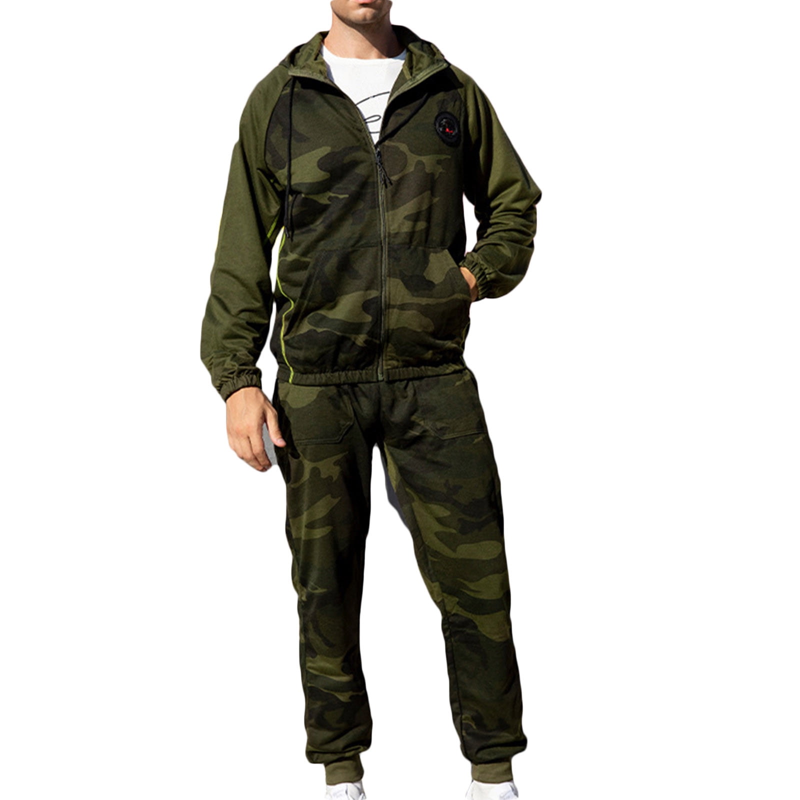 VBTAPA Men's Camo Tracksuit 2 Piece Outfits Long Sleeve Full Zip Hoodie ...