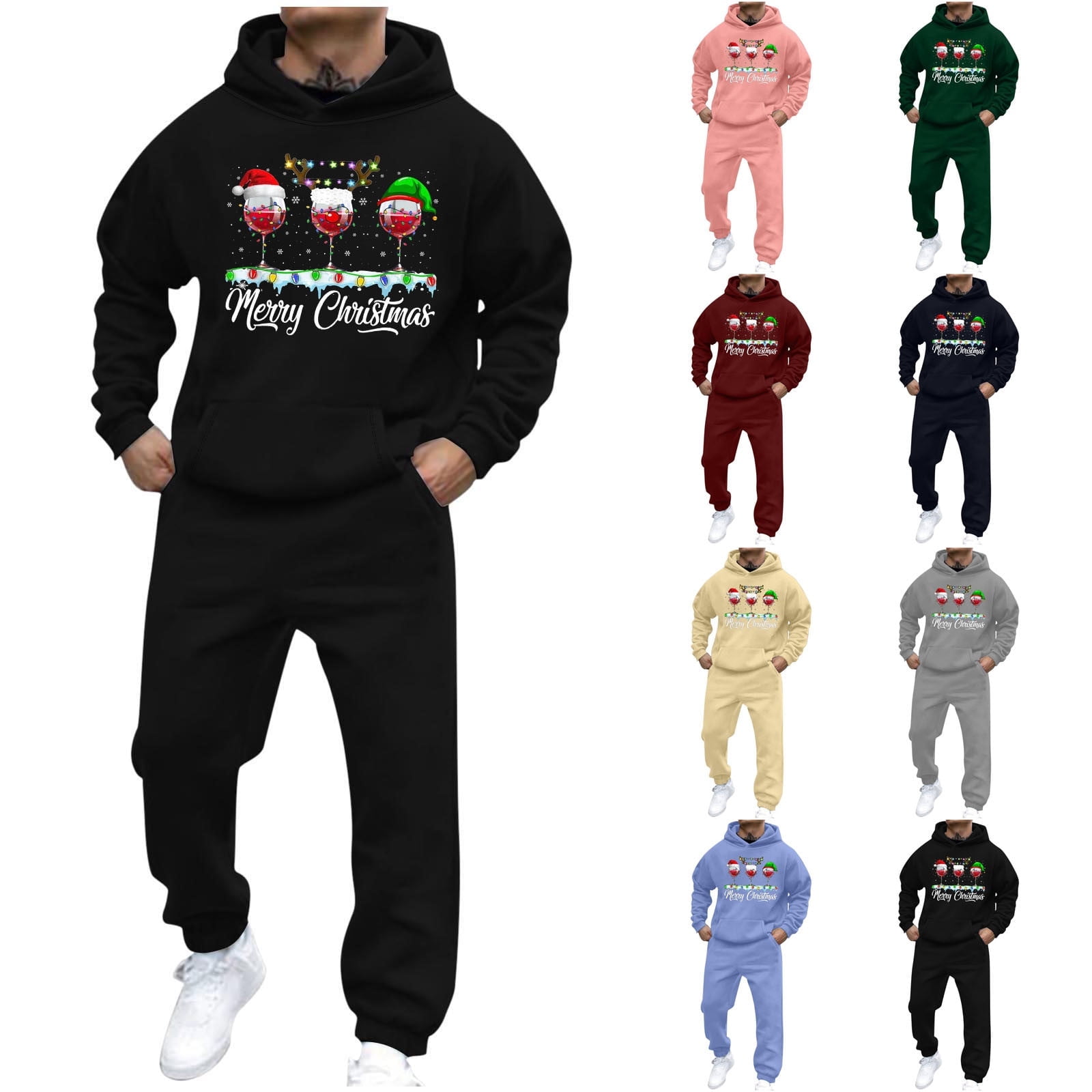 VBTAPA Men's Christmas Tracksuit 2 Piece Casual Sweatsuit Wine Glass ...