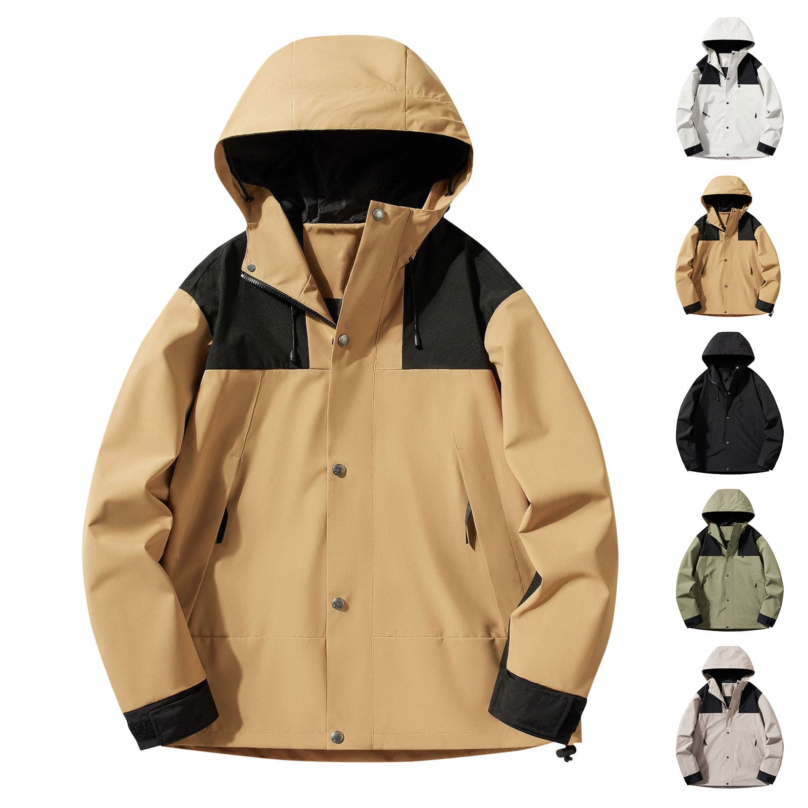 VBTAPA Men's Color Block Rain Jacket Waterproof with Hood Lightweight ...