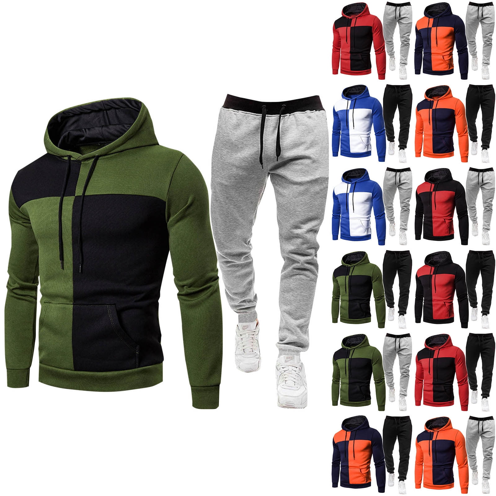 VBTAPA Men's Hoodie Tracksuit Color Block Casual Sweatsuits Slim Fit ...
