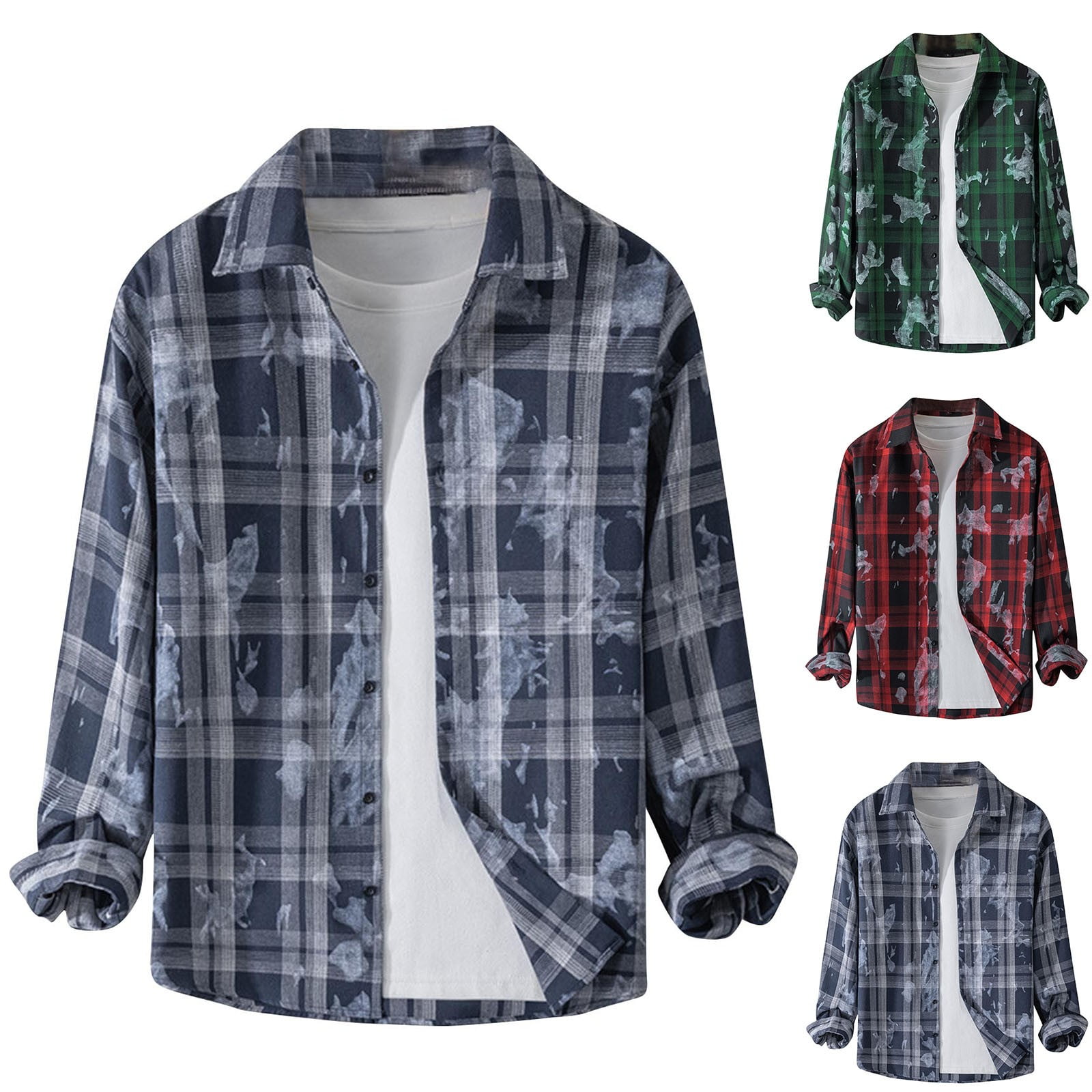 VBTAPA Men's Plaid Shirts Rolled Up Long Sleeve Button Down Shirt ...