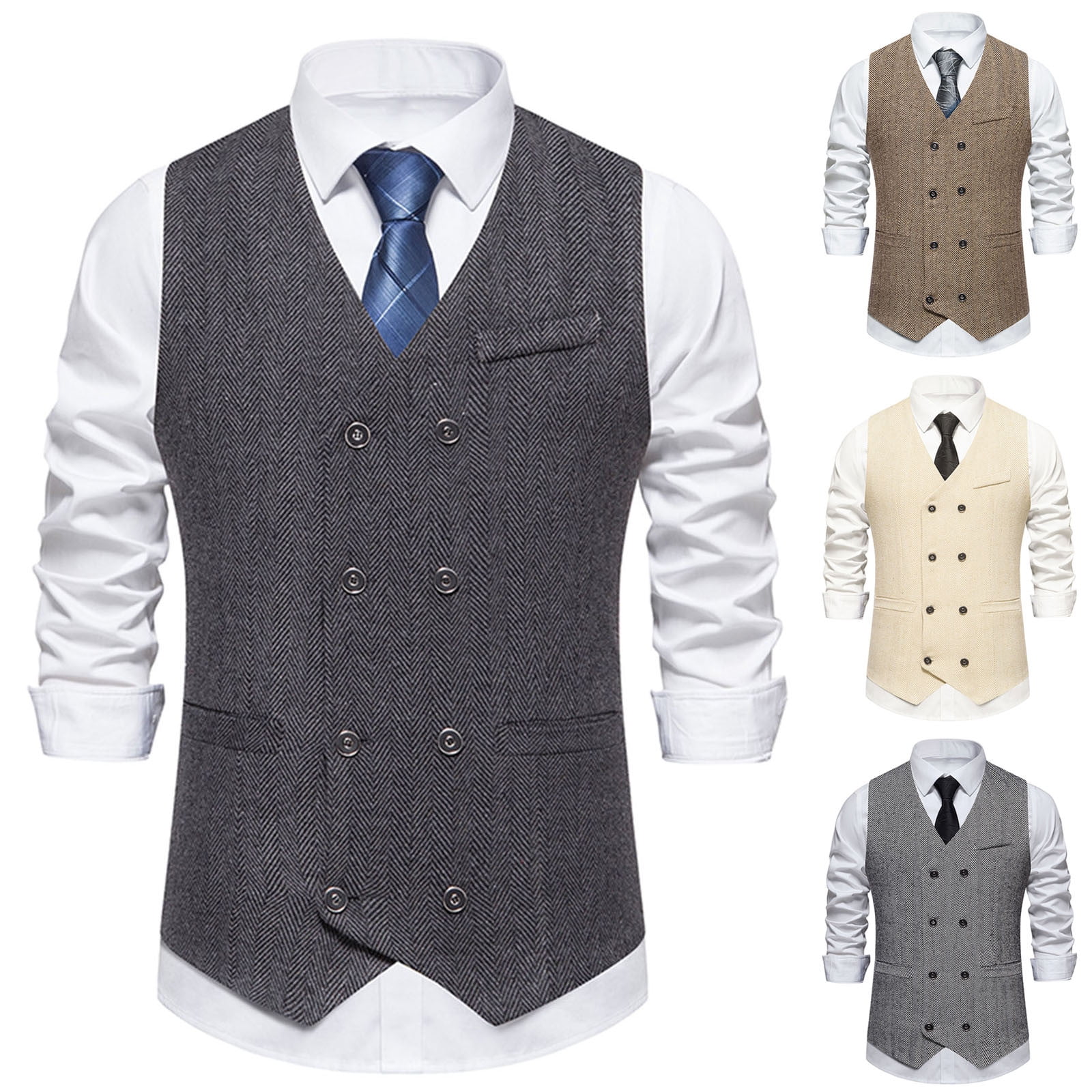 VBTAPA Men's Suits Vest V-Neck Sleeveless Slim Fit Jacket Groomman ...