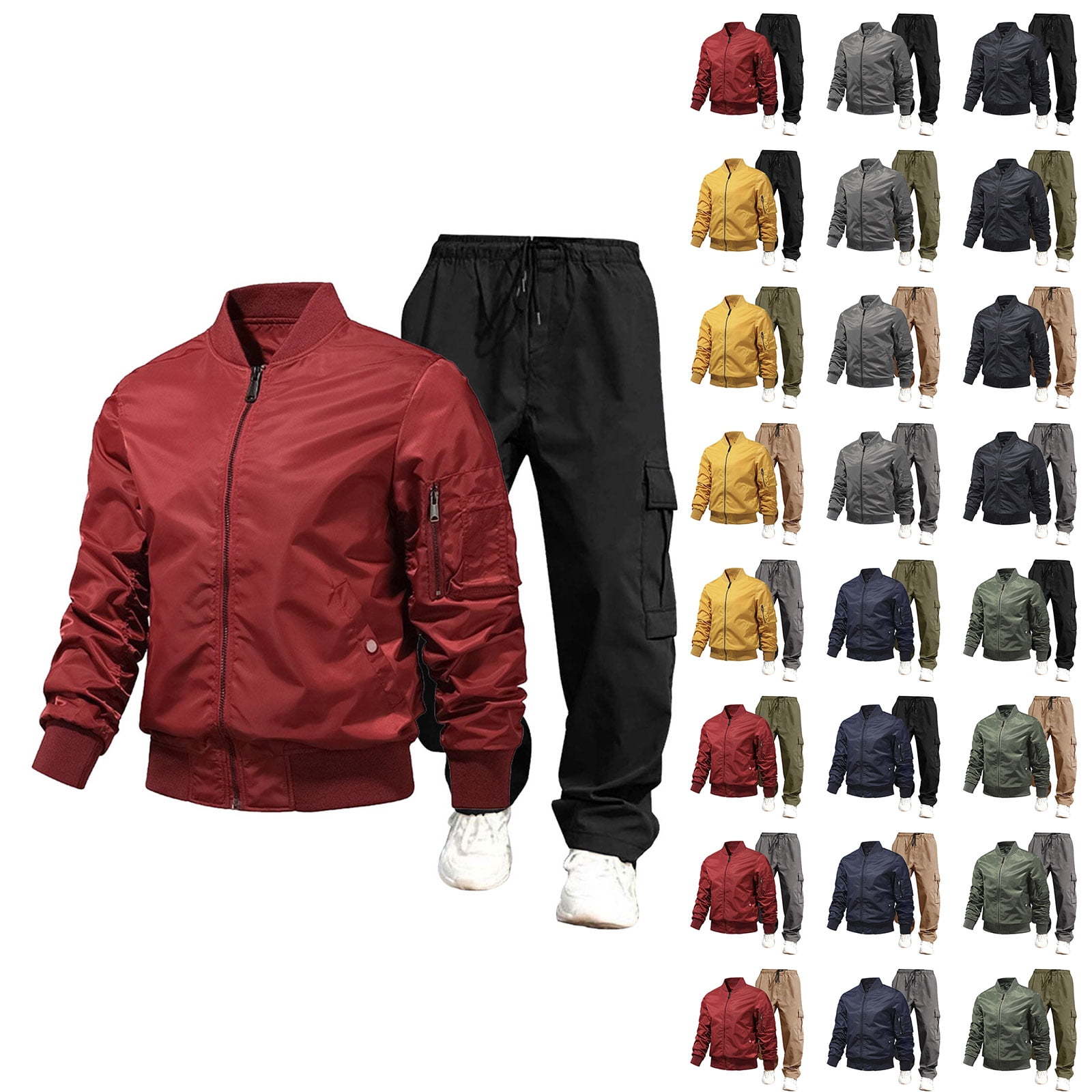VBTAPA Men's Tracksuit 2 Piece Set Zip Up Bomber Jacket Drawstring ...
