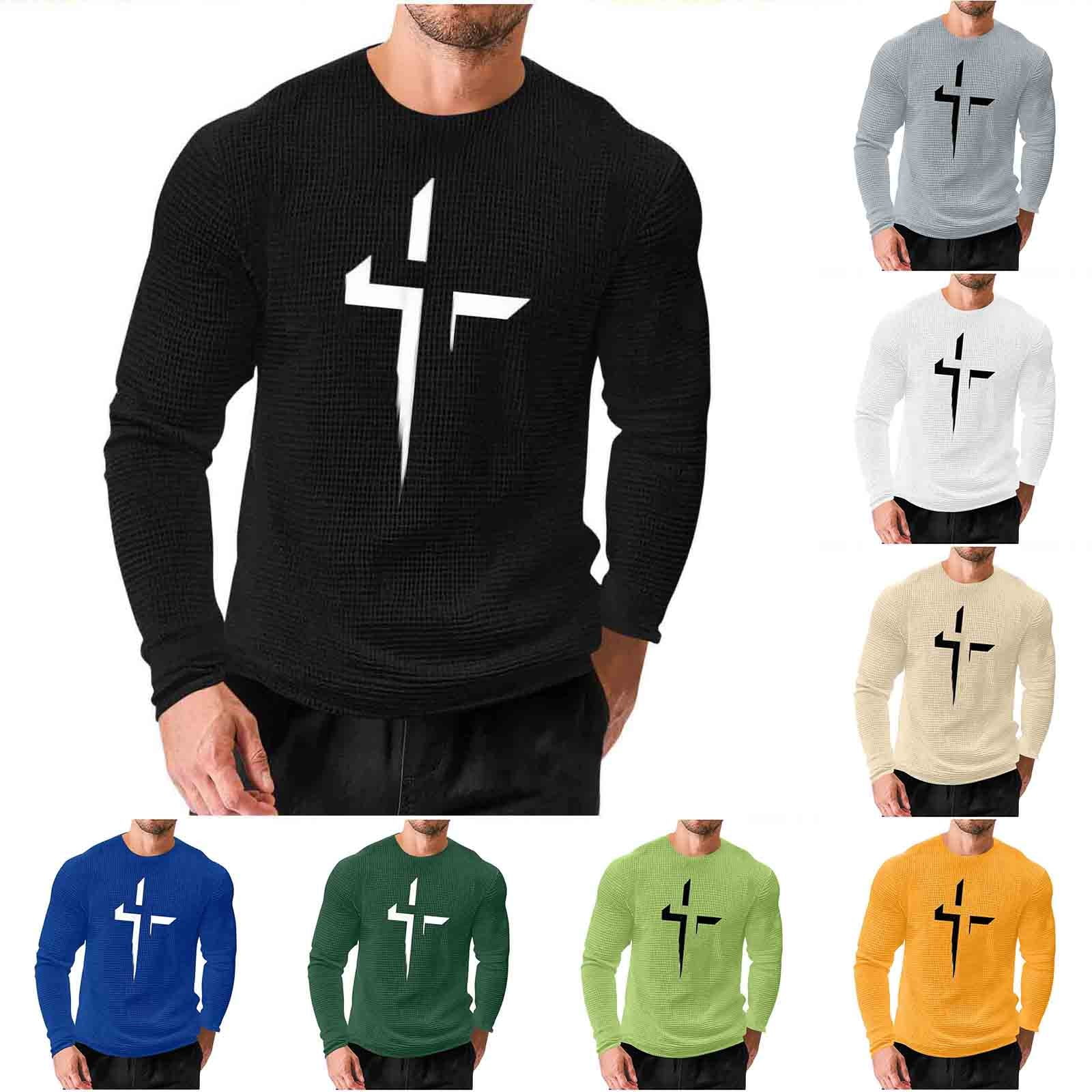 VBTAPA Men's Waffle Long Sleeve Shirts Jesus Cross Print T-Shirt ...
