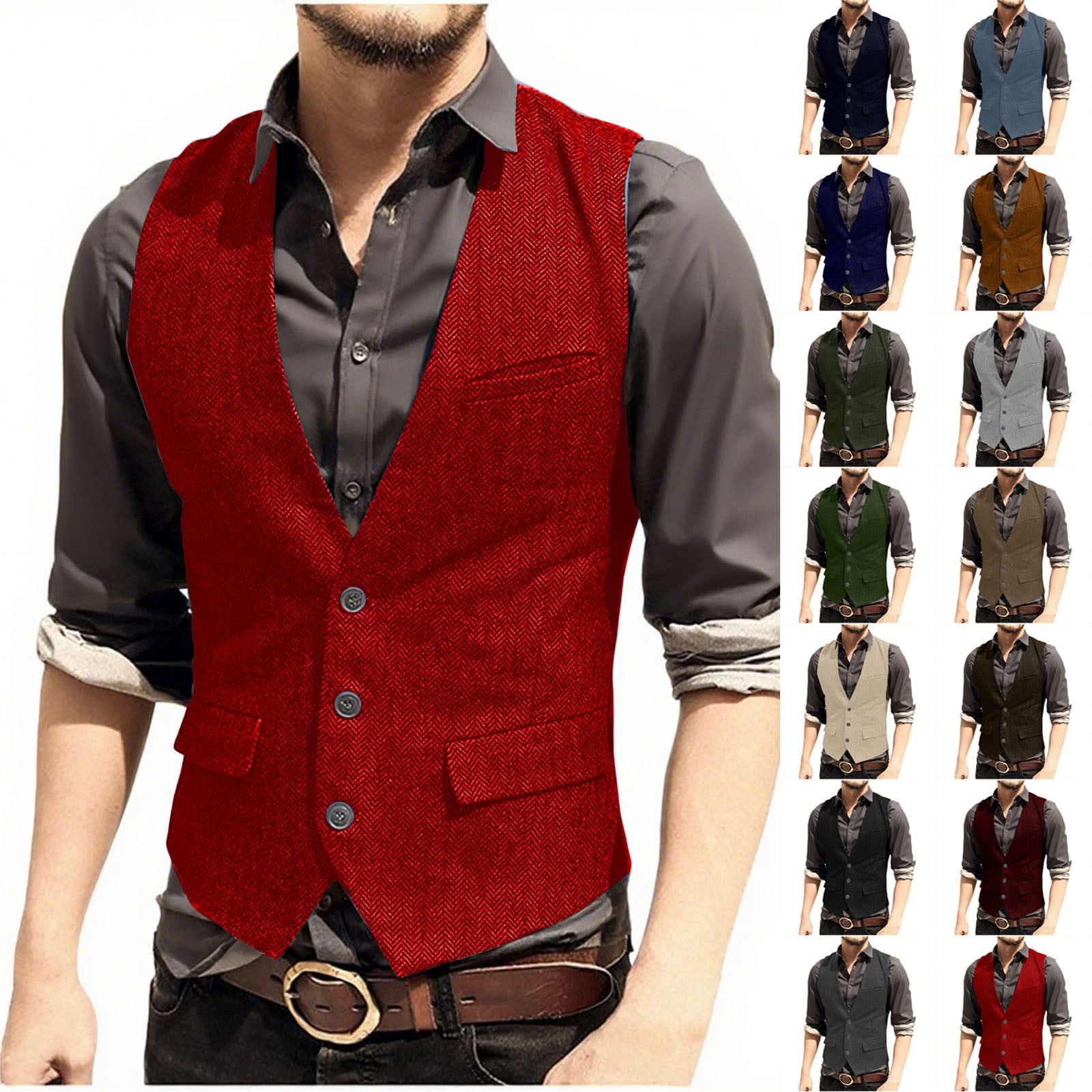 VBTAPA Men's Western Cowboy Suit Vest Slim Fit V-Neck Dress Vests ...