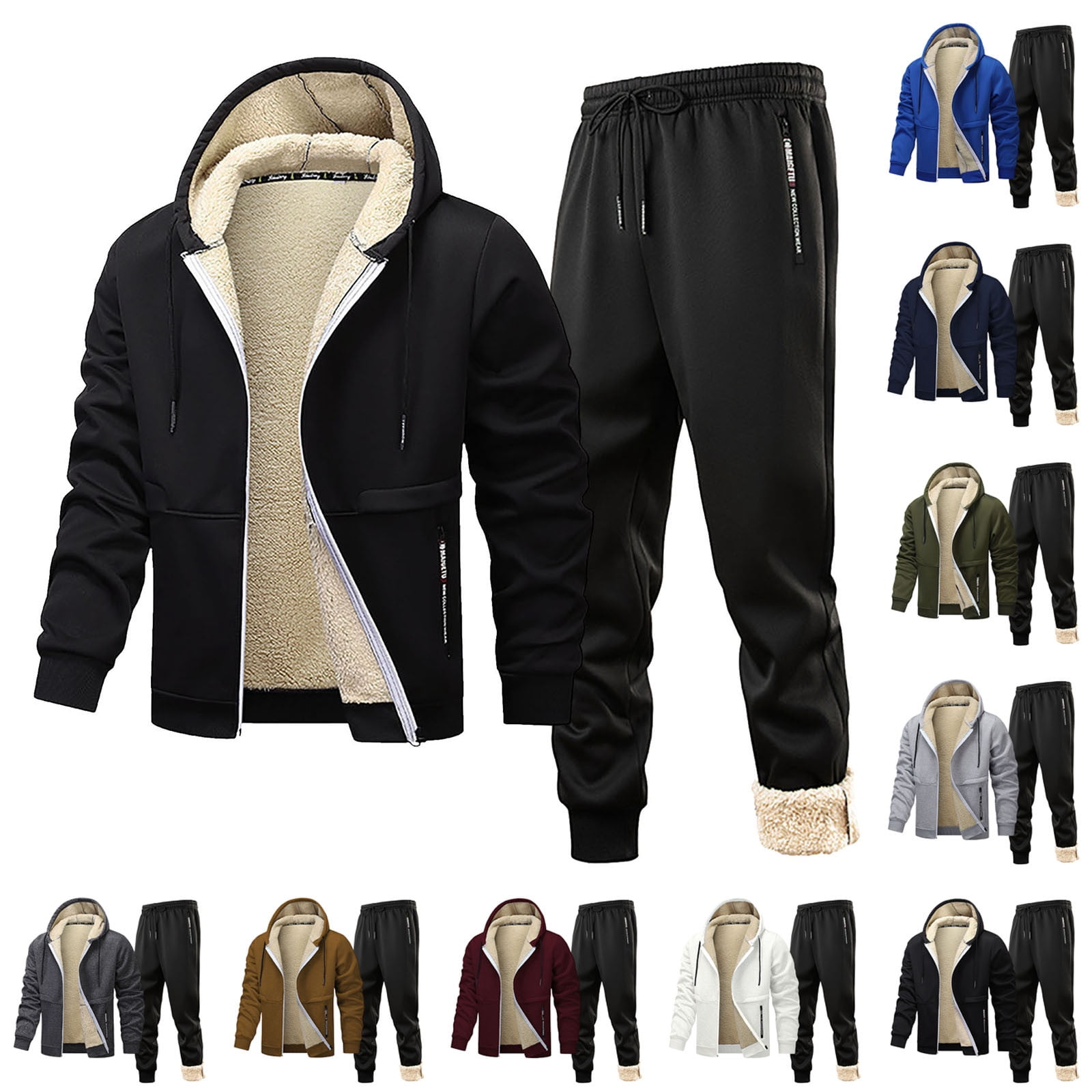 VBTAPA Men's Winter Tracksuits 2 Piece Sherpa Lined Hoodie Jacket and ...