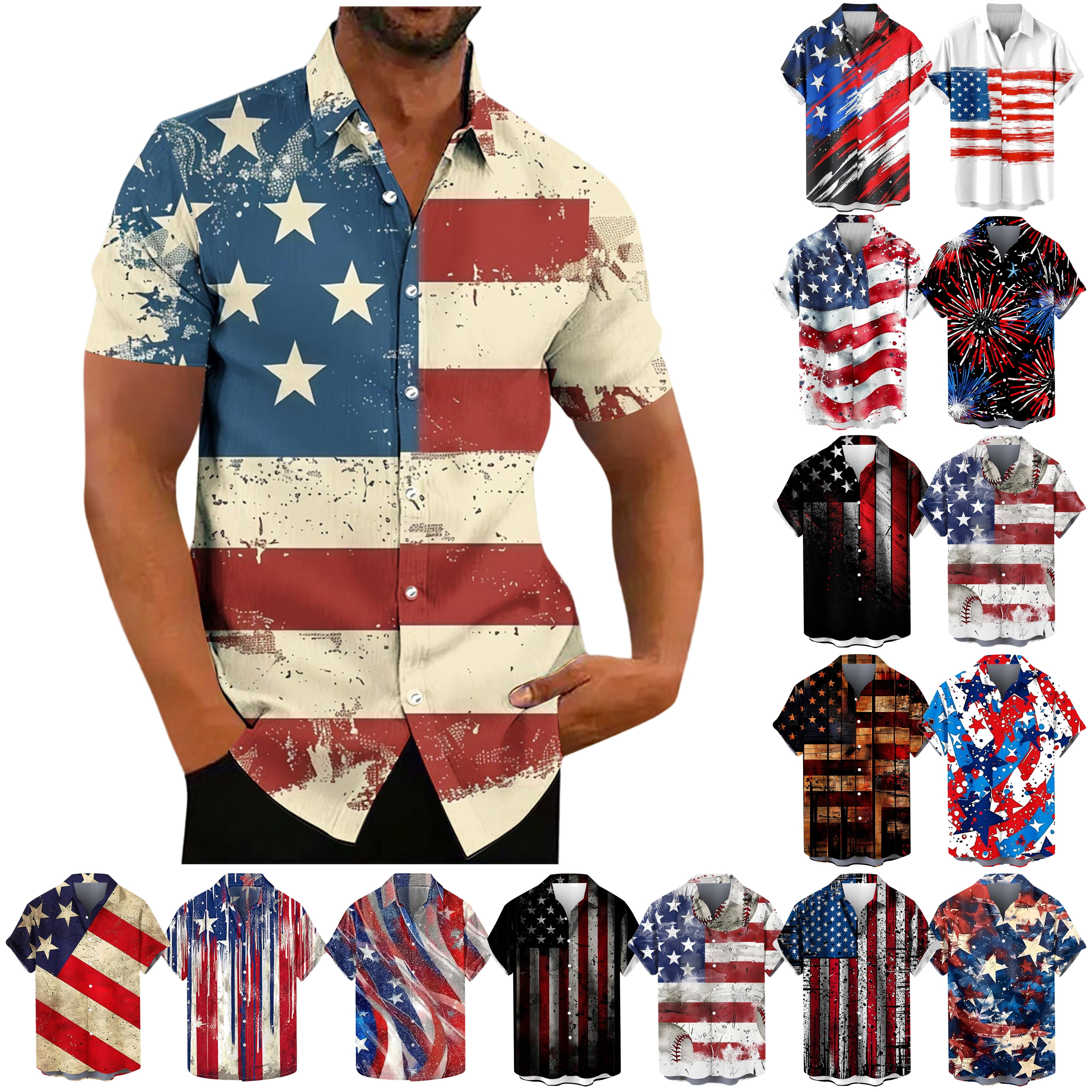 VBTAPA Mens 4th of July Tops American Flag Patriotic Shirt USA ...