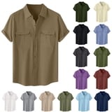 VBTAPA Mens Cotton Linen Button Down Short Sleeve Shirt Relaxed Fit ...