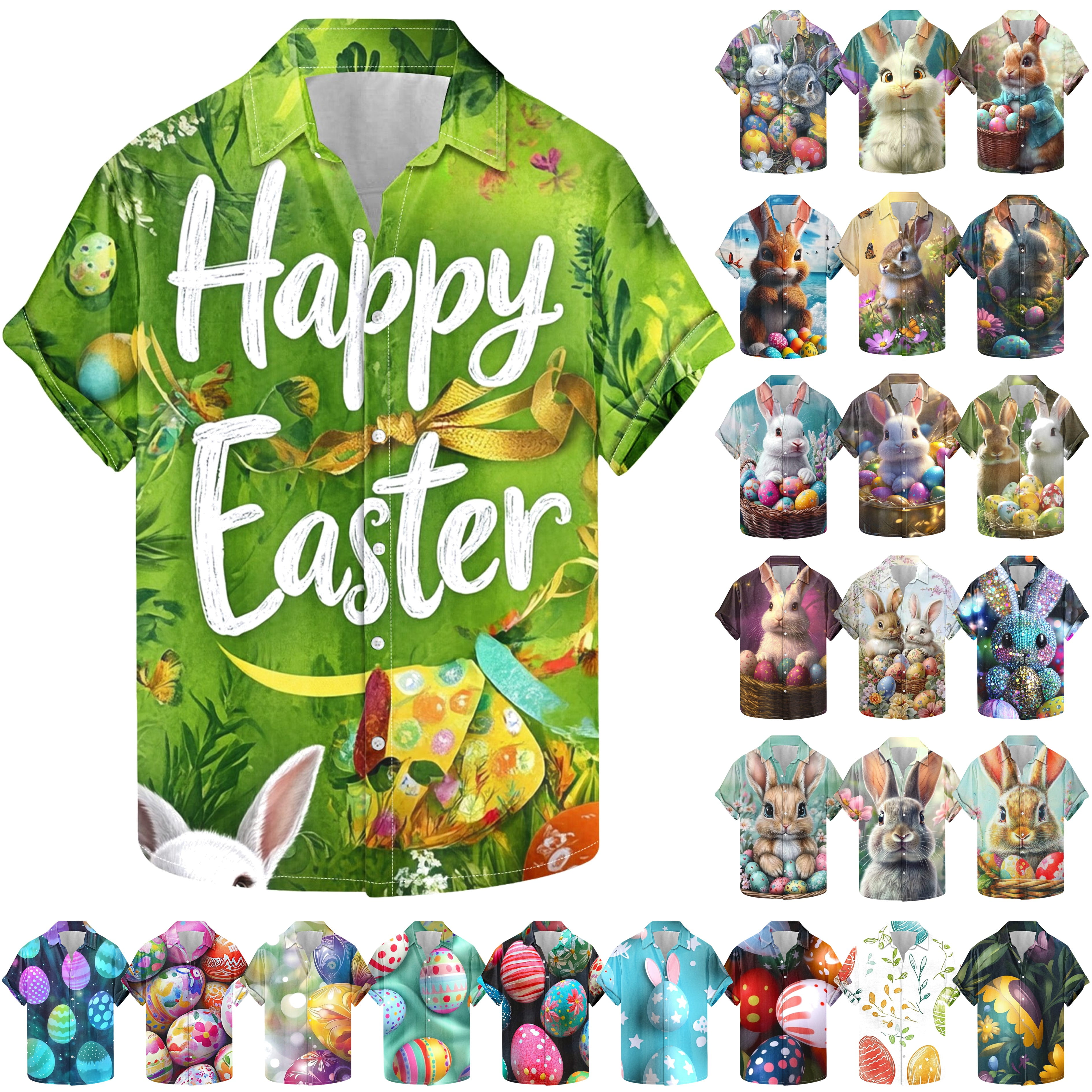 VBTAPA Mens Easter Hawaiian Shirts Button Down Egg Graphic Holiday ...