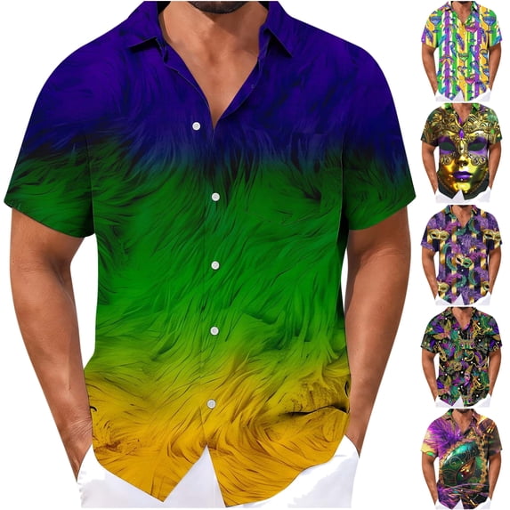 VBTAPA Mens Funky Hawaiian Shirts Mardi Gras Button Down Shirt Novelty ...