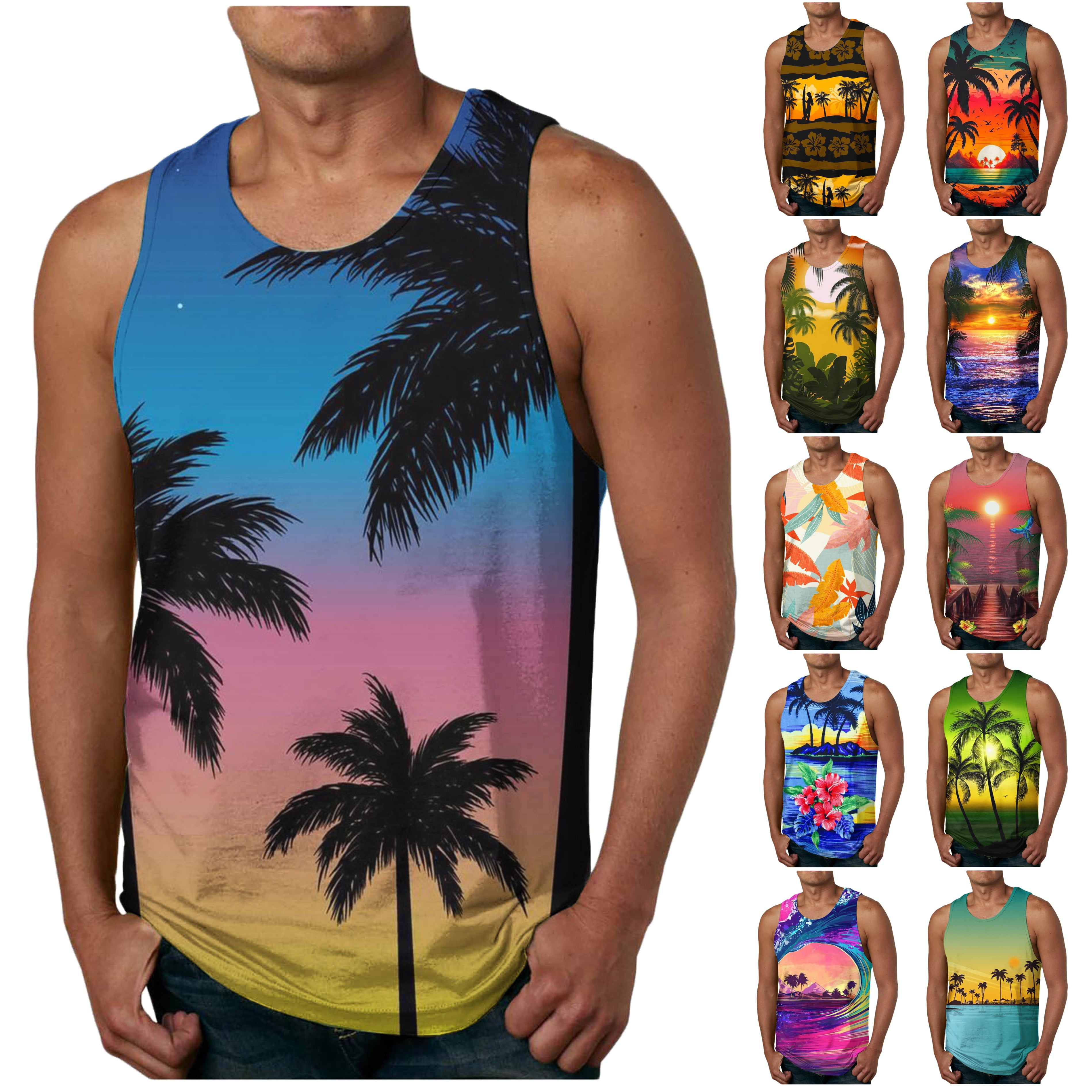 VBTAPA Mens Graphic Tank Tops Sleeveless Muscle Shirts Beach Hawaiian ...