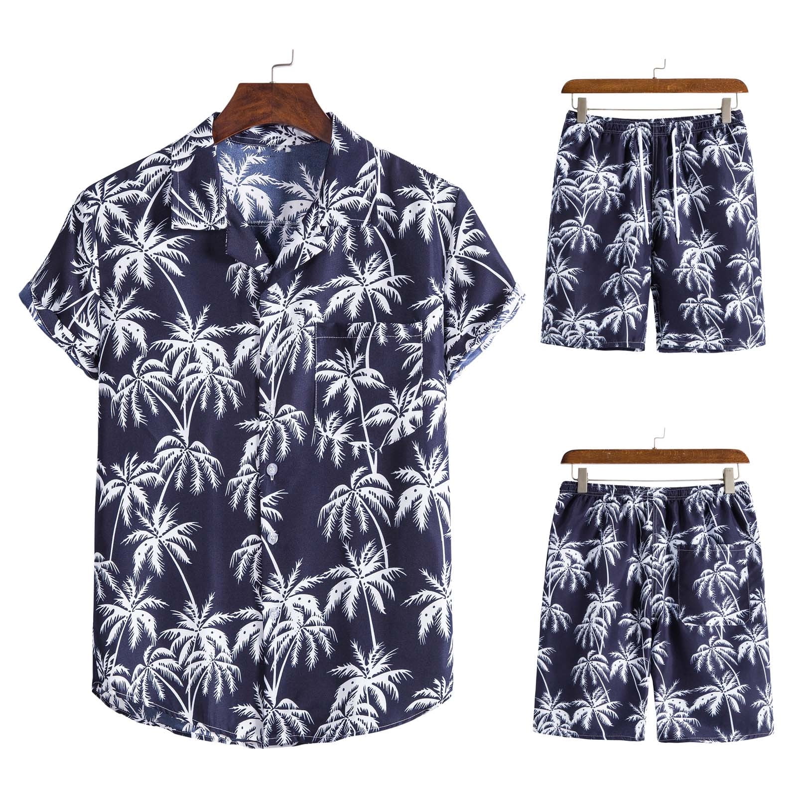 VBTAPA Mens Hawaiian Sets Short Sleeve Aloha Button Down Shirt ...
