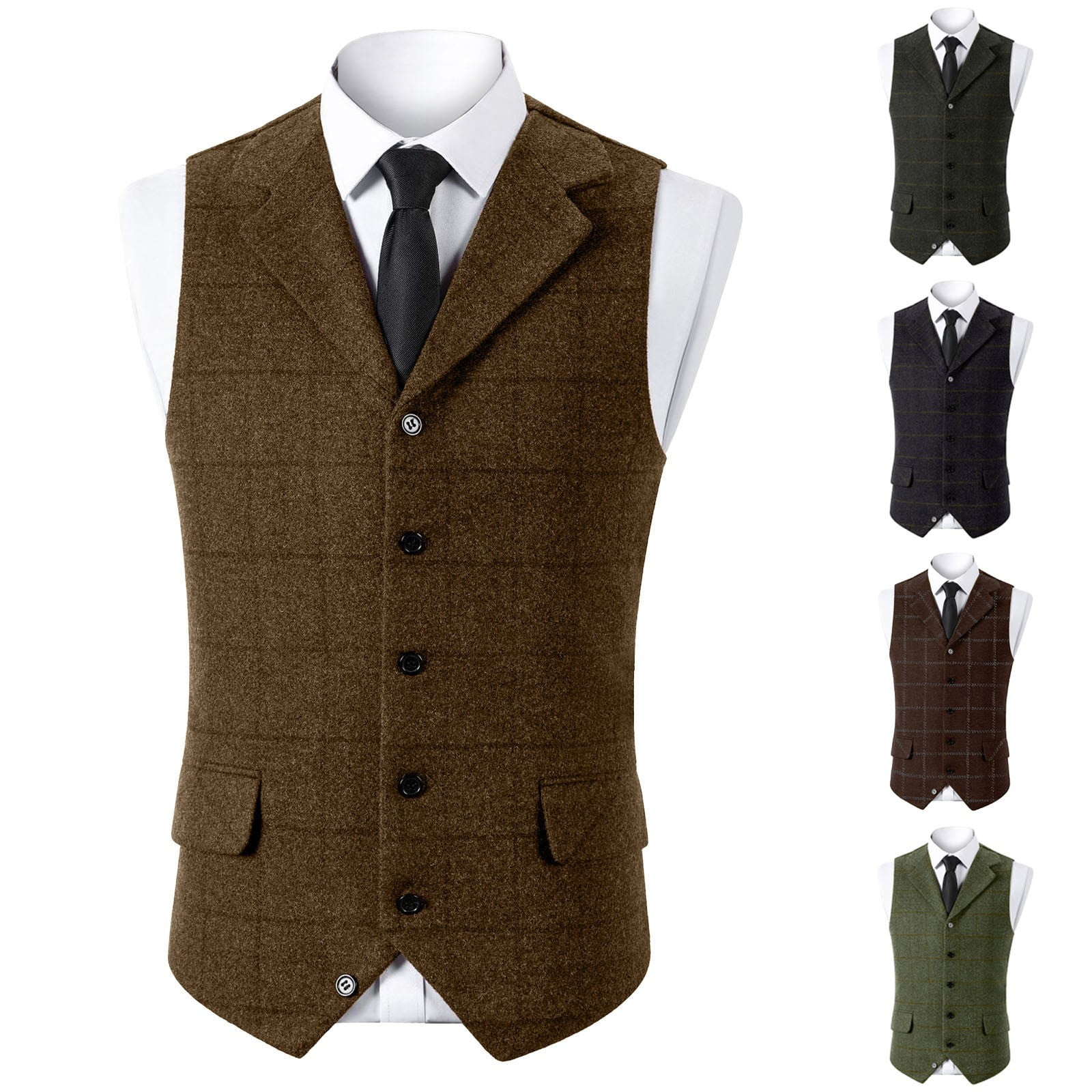 VBTAPA Mens Plaid Suit Vest Slim Fit Notched Lapel Waistcoat Formal ...