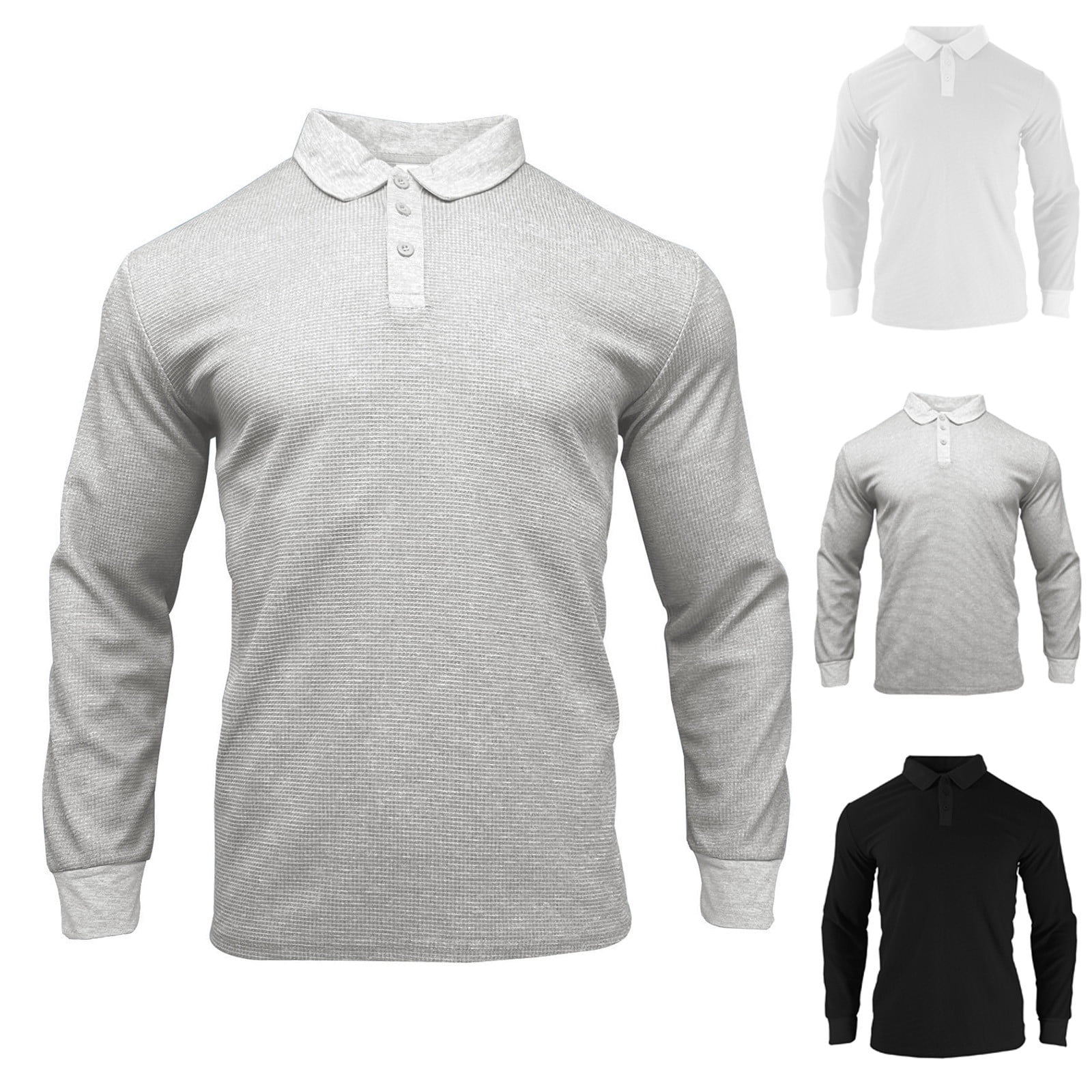 VBTAPA Mens Solid Polos Shirt Regular Fit Long Sleeve Collared Waffle ...
