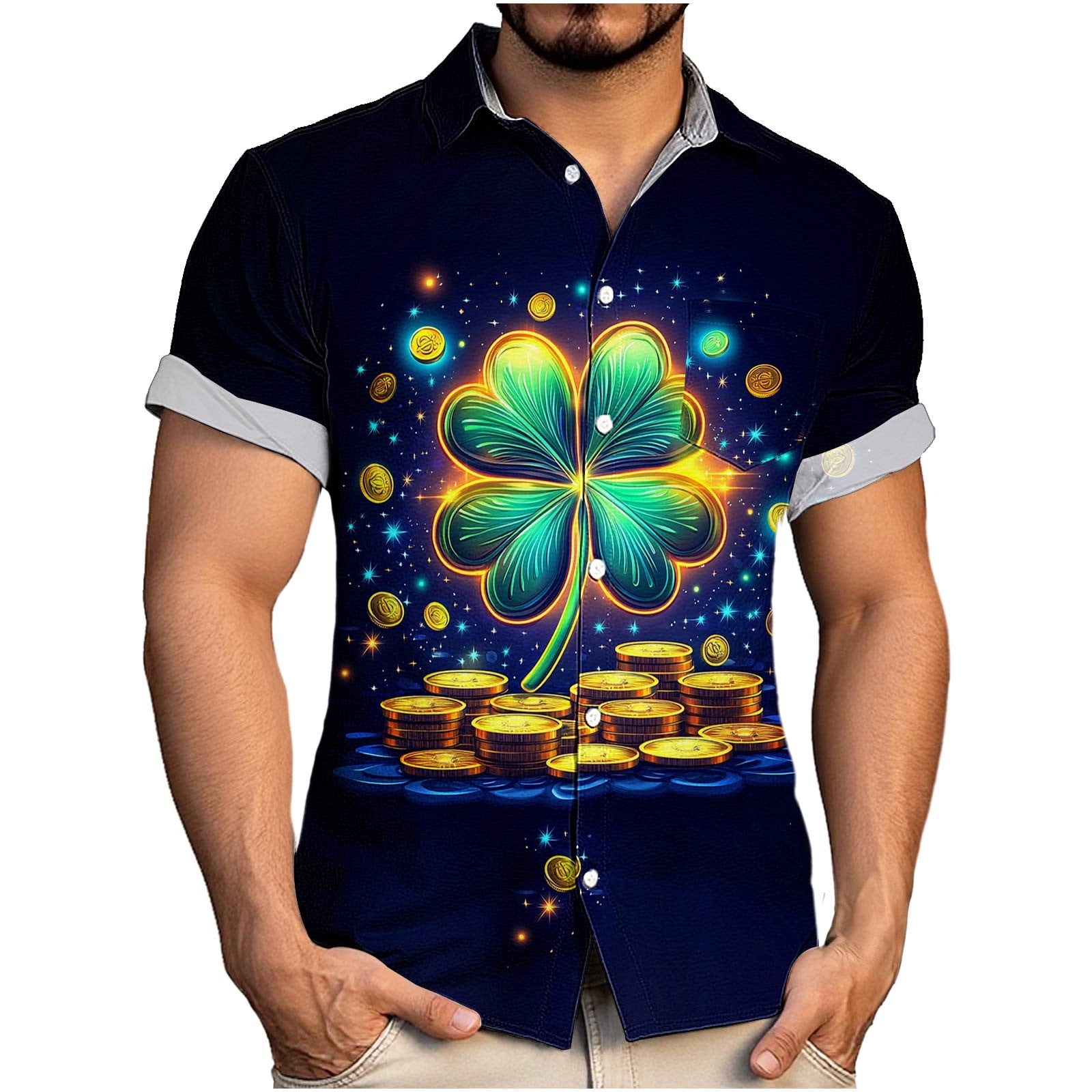 VBTAPA Mens St. Patrick's Day Hawaiian Shirt Shamrock Irish Printed ...
