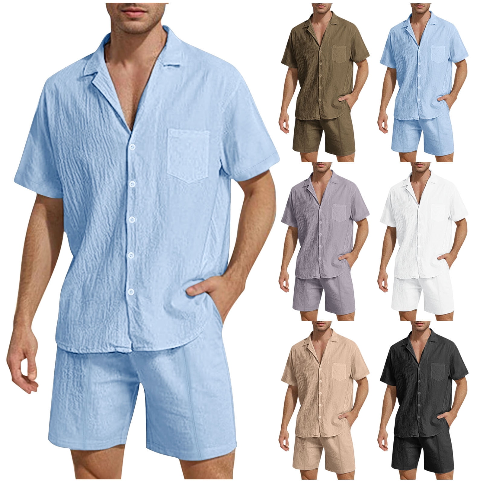 VBTAPA Mens Summer Beach Outfits Short Sleeve Button Down Shirt and ...