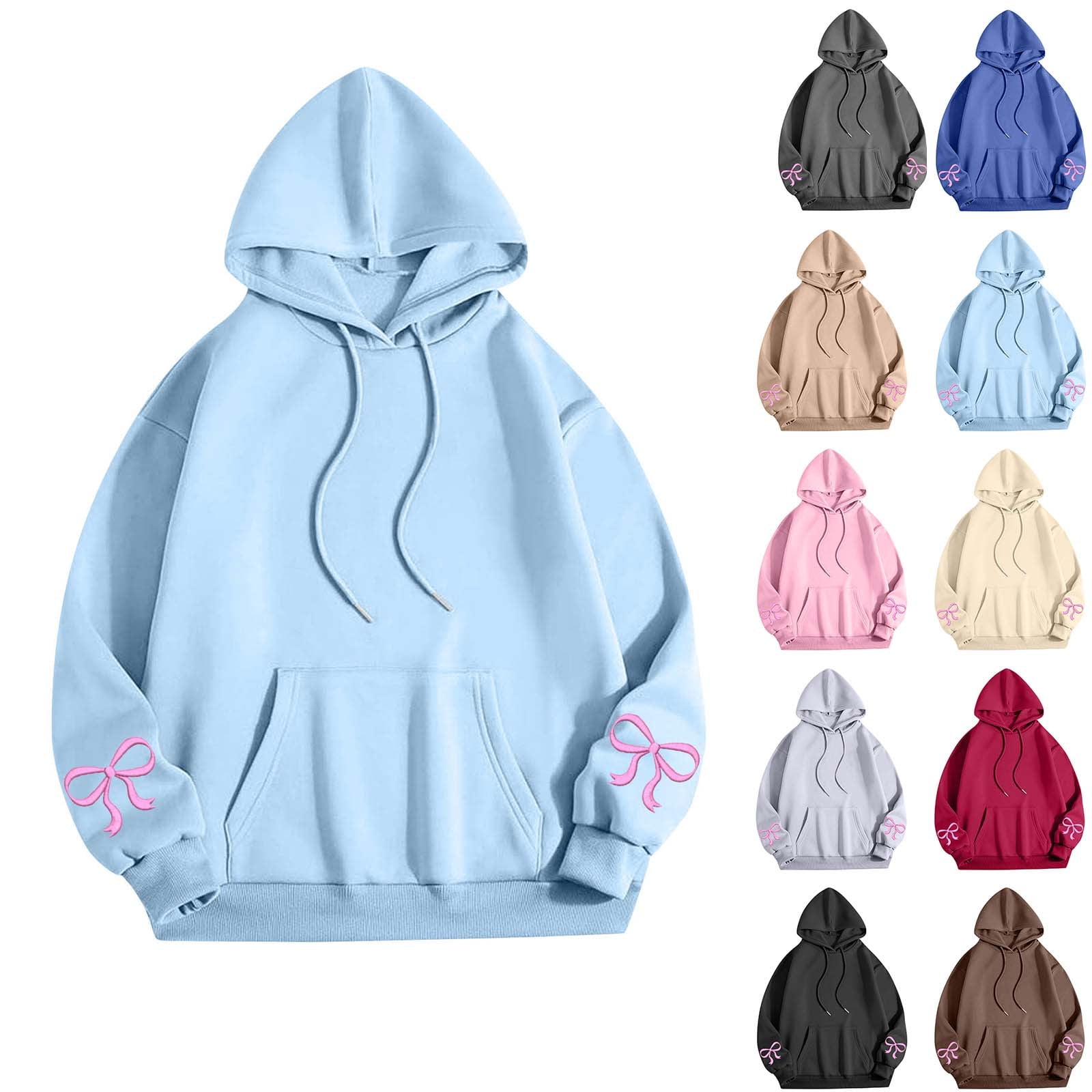 VBTAPA Oversized Hoodies for Women Cute Bow Print Hooded Sweatshirt ...