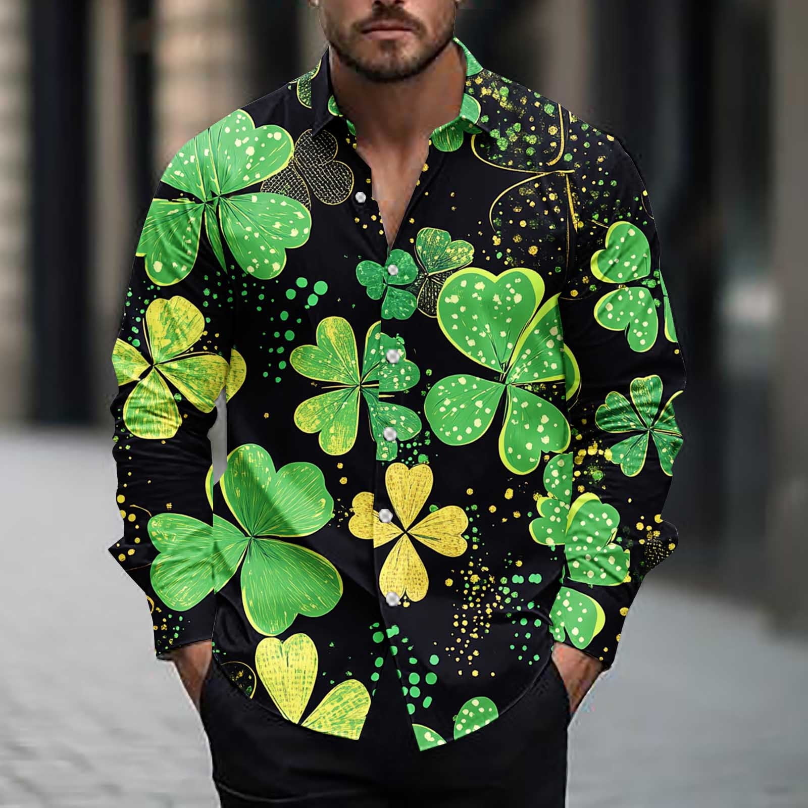 VBTAPA St Patricks Day Shirts for Men Long Sleeve Shamrock Print Button ...
