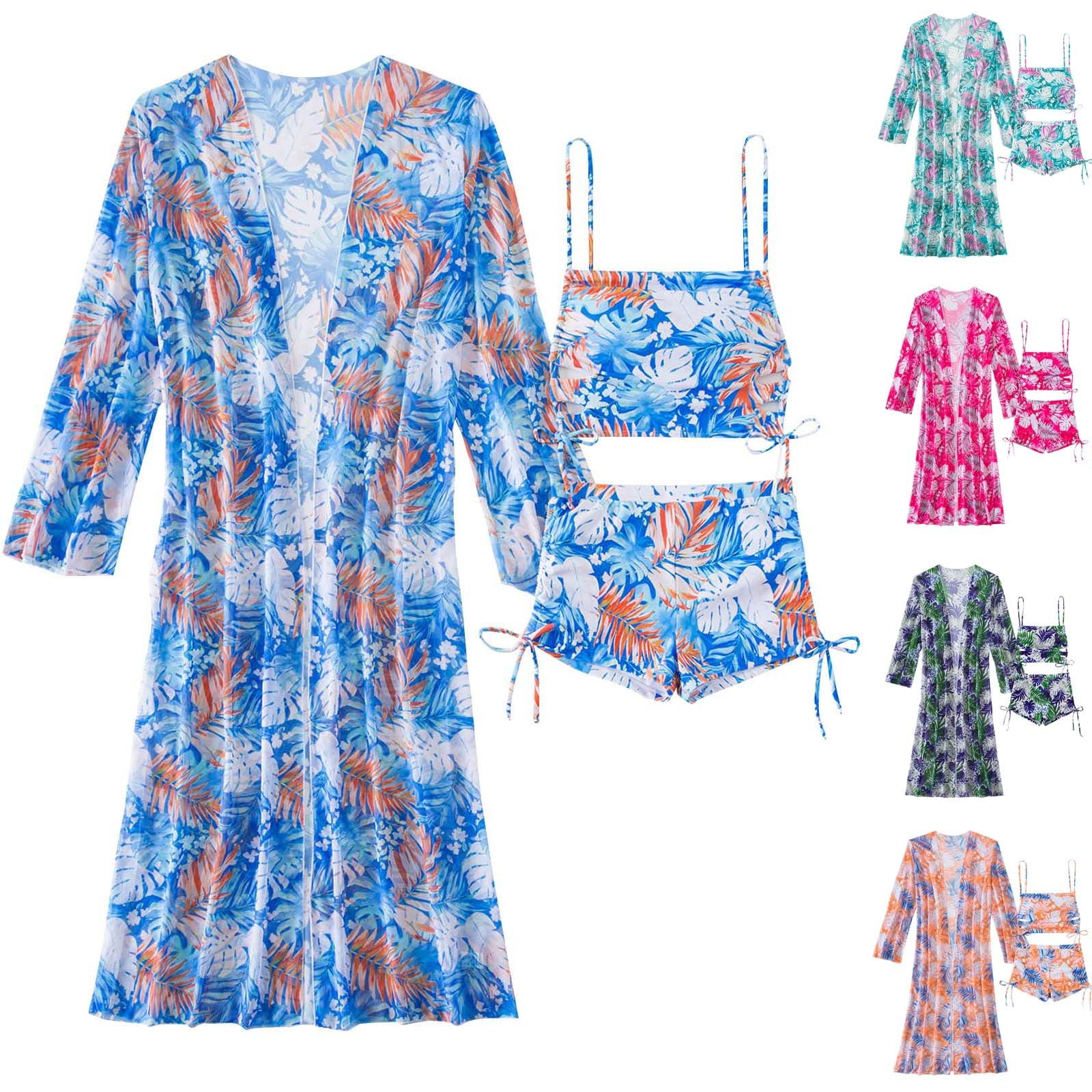 VBTAPA Women 3 Piece Outfits Set Floral Kimono Cardigans Cover Up Off ...