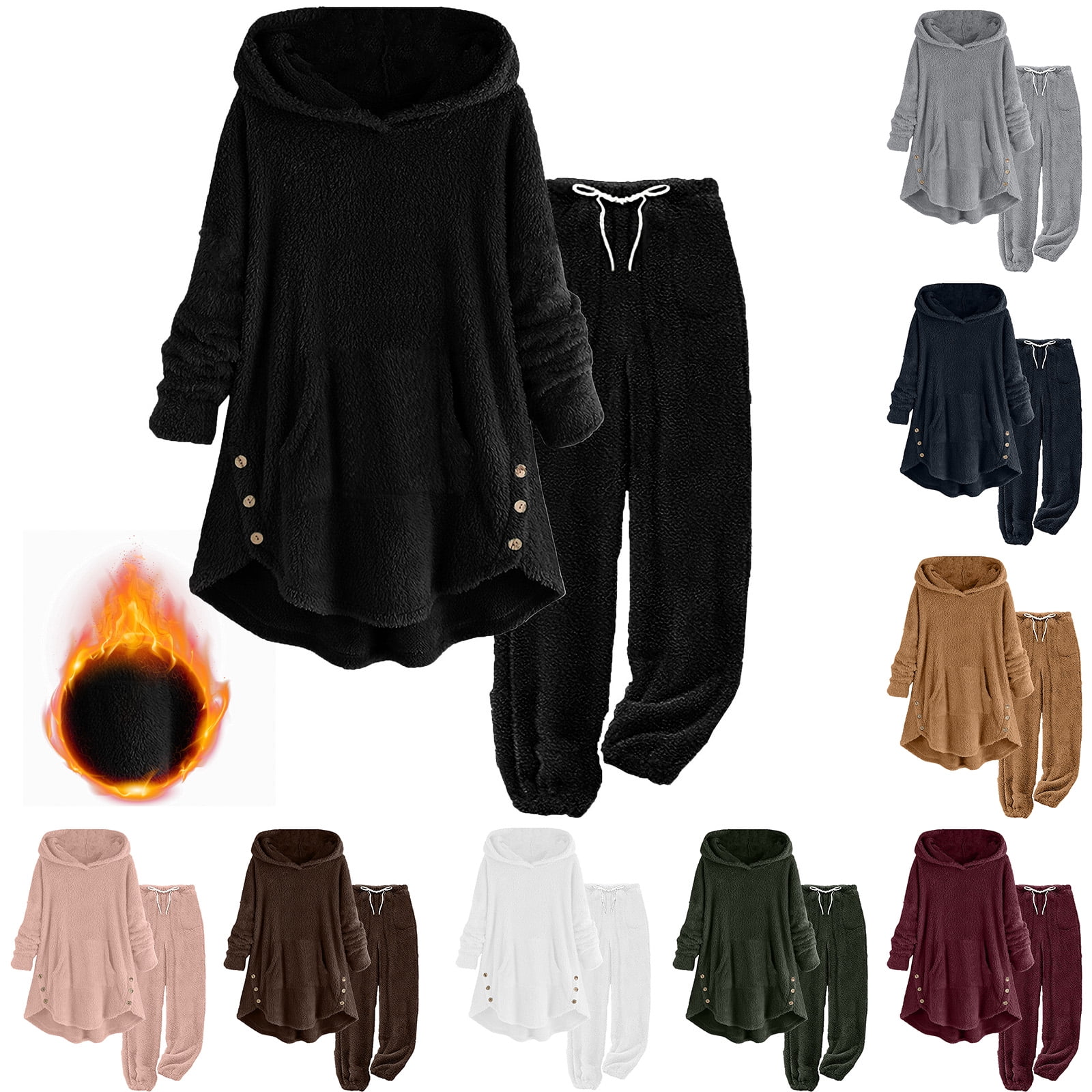 VBTAPA Women Fleece Lounge Set 2025 Winter 2 Piece Loungewear Soft Warm ...