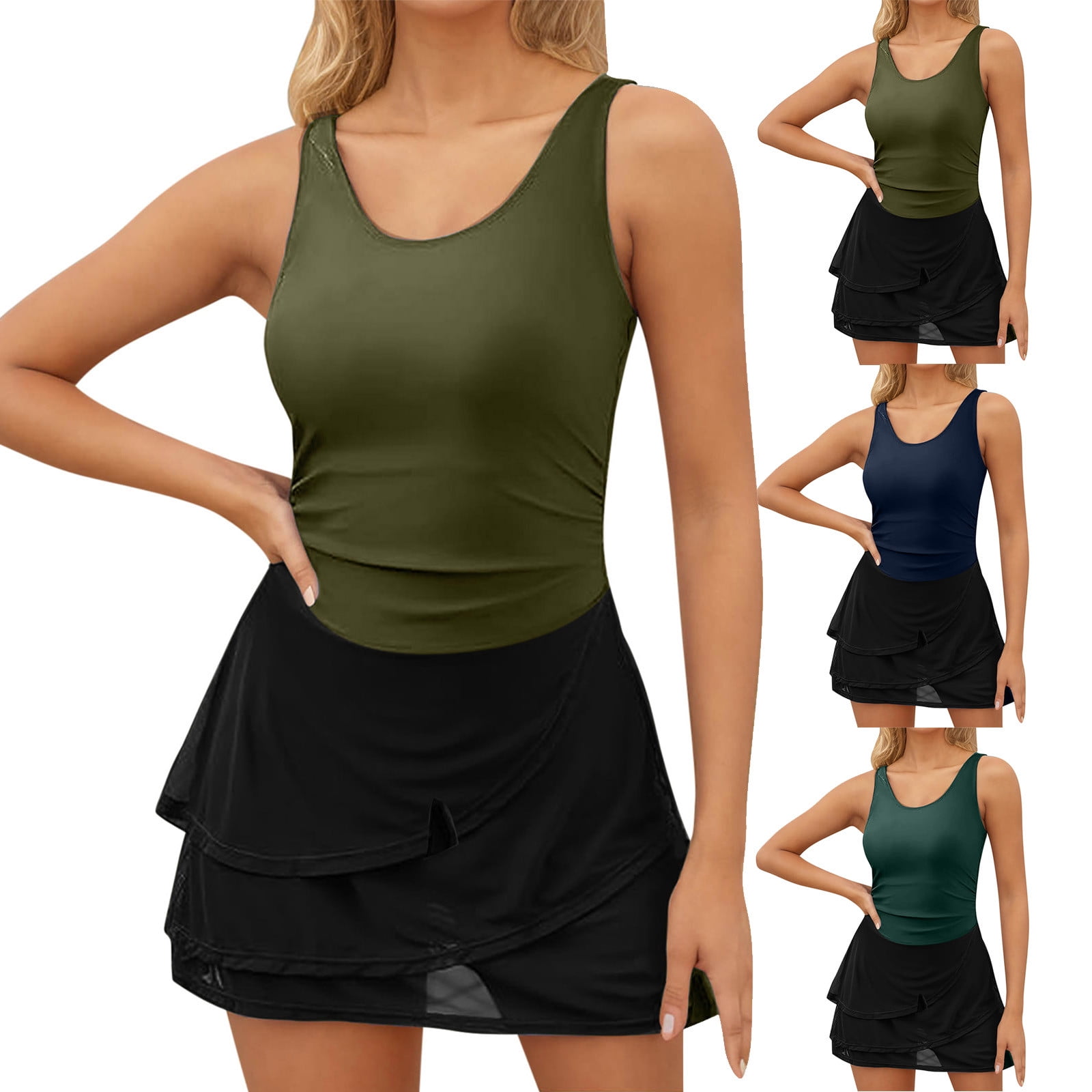 VBTAPA Women One Piece Swimsuit Tummy Control Swim Dresses Color Block ...