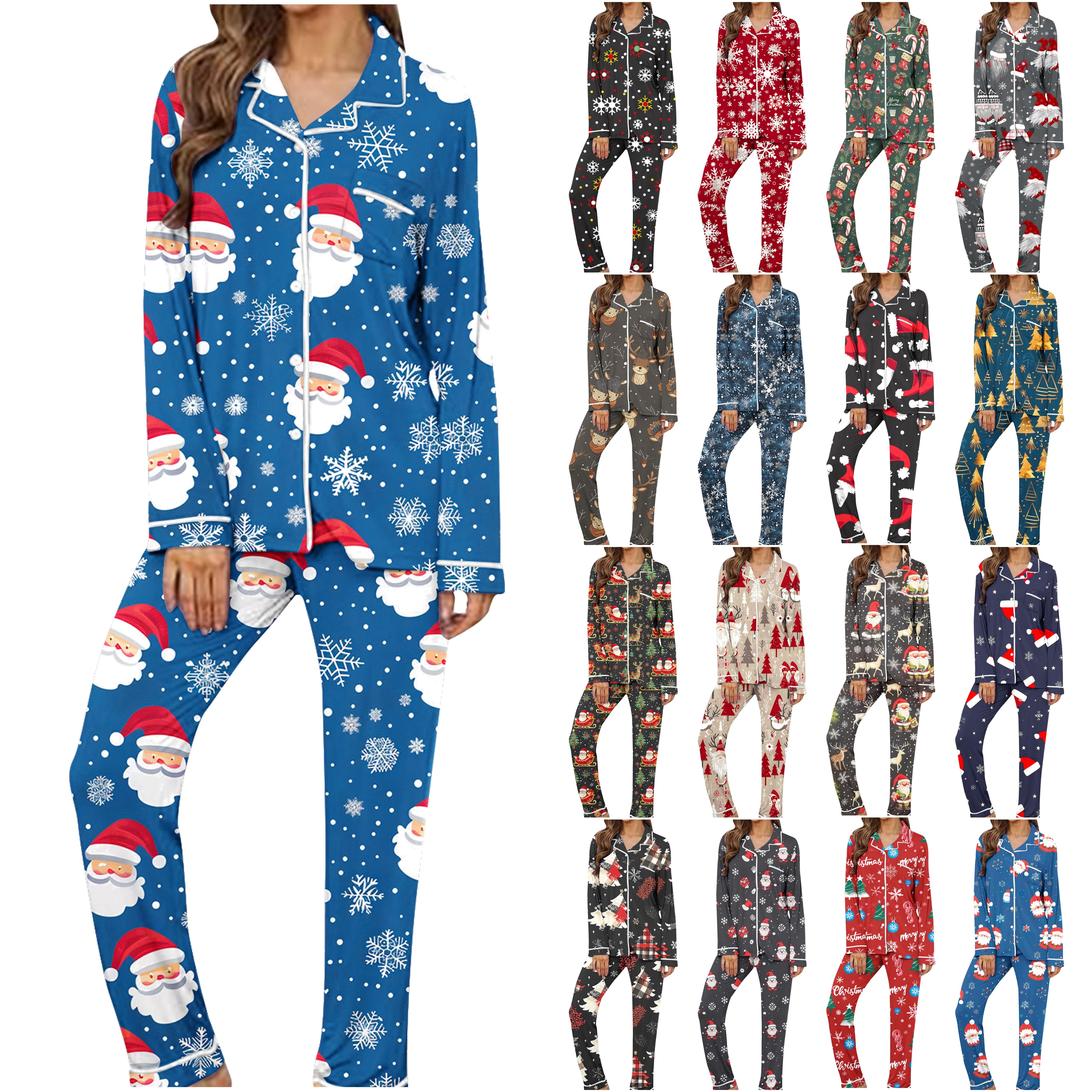 VBTAPA Women's 2 Piece Pajama Sets Matching Christmas Pajamas Xmas Tree ...