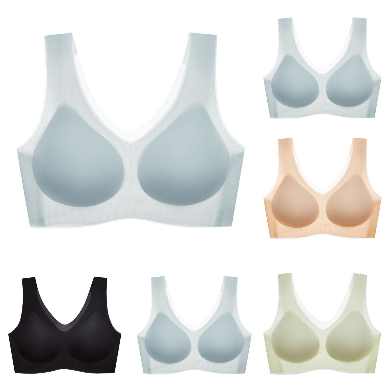 VBTAPA Womens Comfort Wireless Bras Seamless Push Up Bra Transparent ...