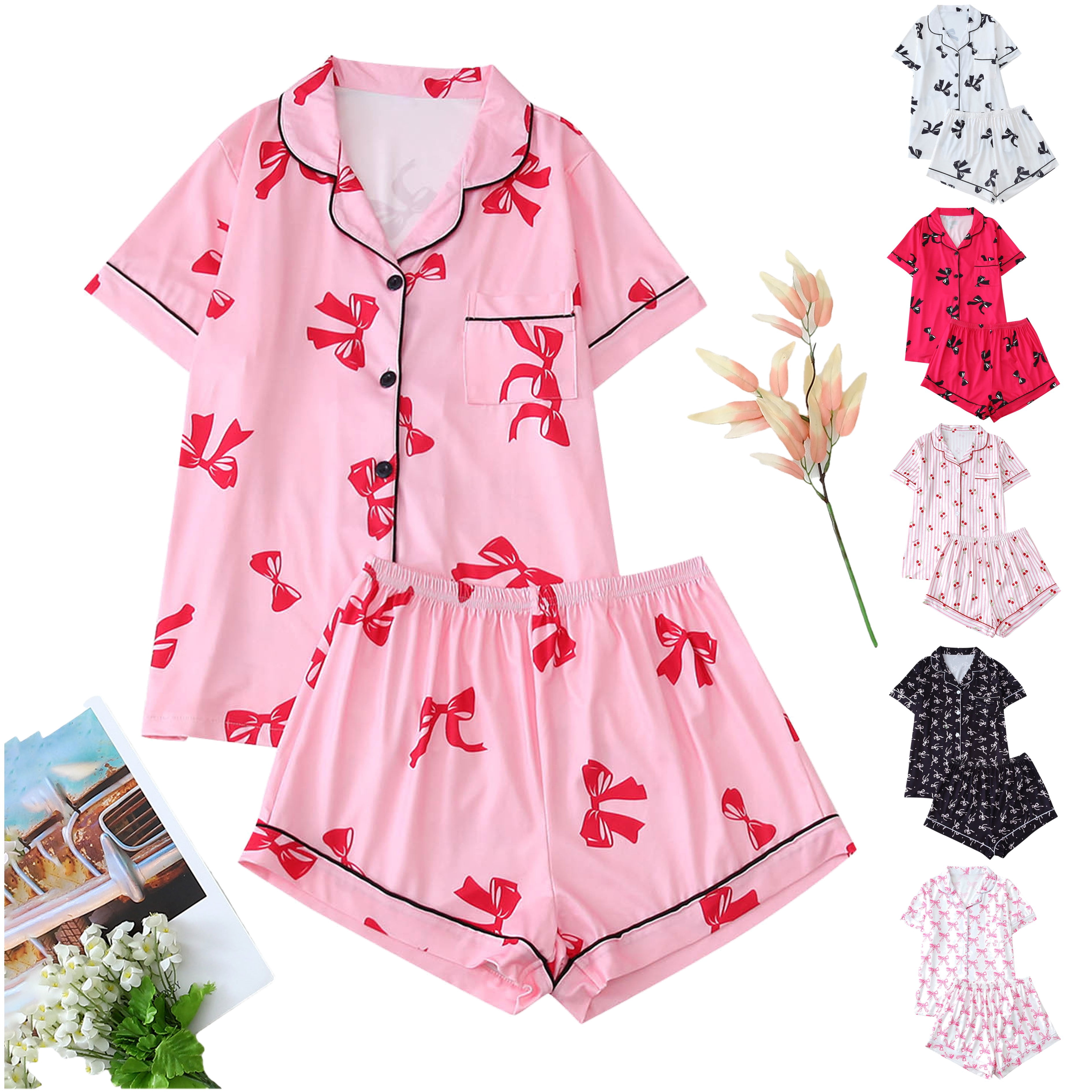 VBTAPA Womens Cute Pajama Sets Short Sleeve Loungewear 2 Pcs Soft Pj ...