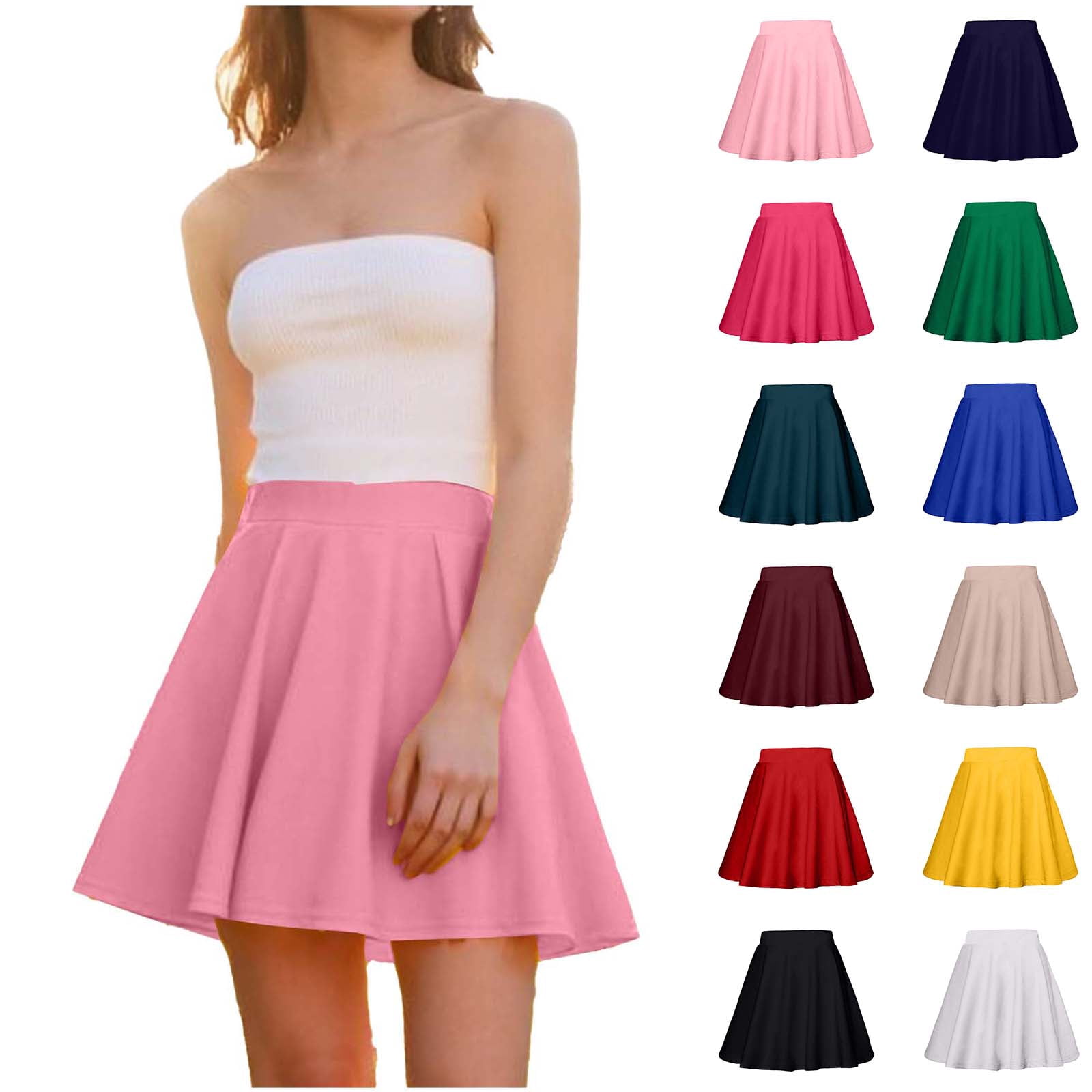 VBTAPA Womens Mini Skirts Elastic High Waisted Casual Skater Skirt A ...
