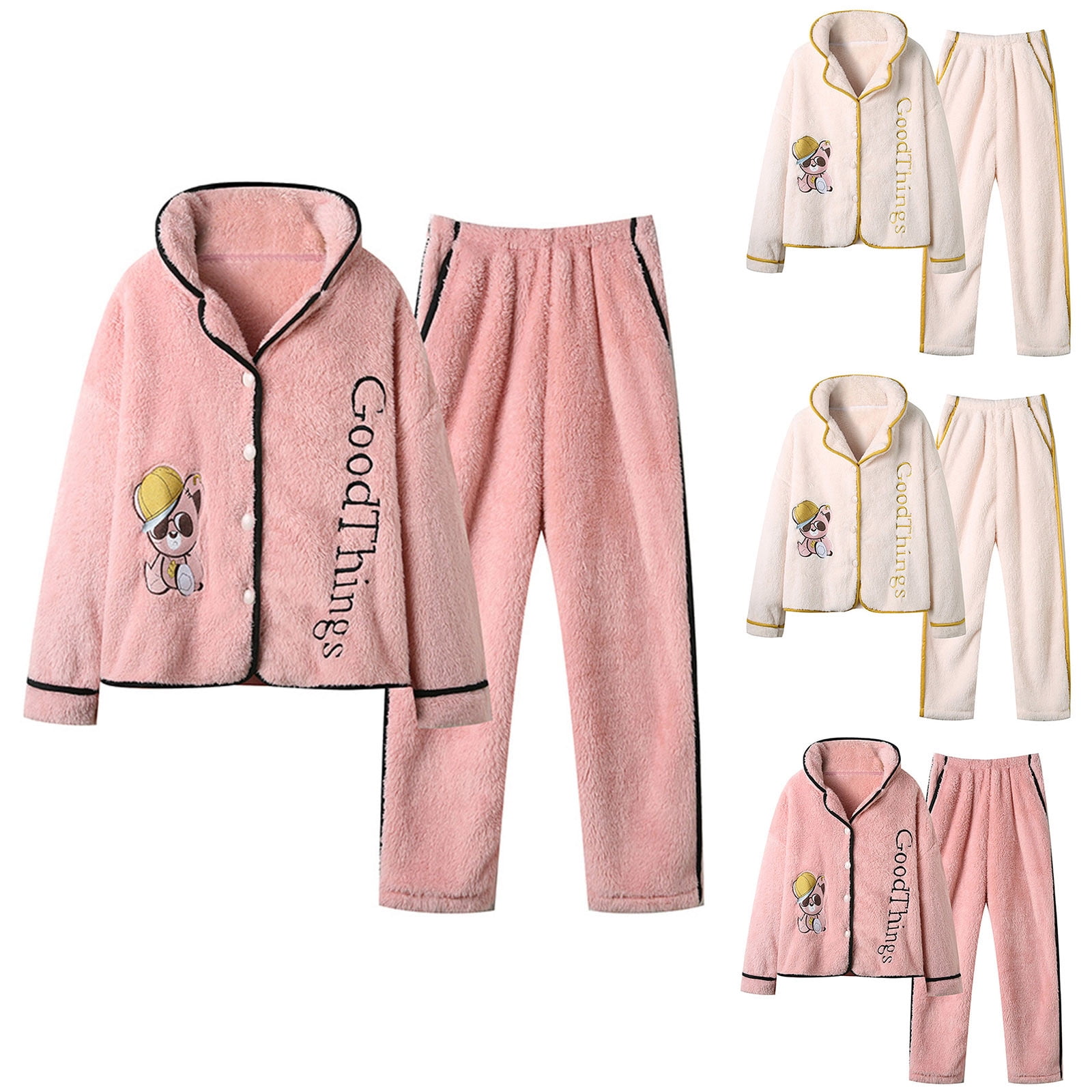 VBTAPA Womens Pajamas Set Fluffy 2 Piece Pjs Fuzzy Fleece Button Down ...