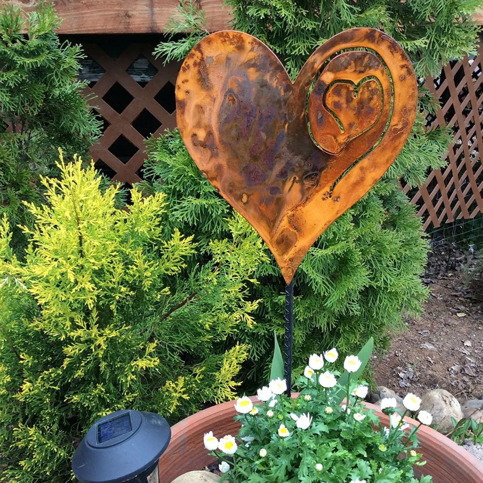 VBVC A Rusted Heart Stake Outdoor Metal Rusted Heart-Shaped Column ...