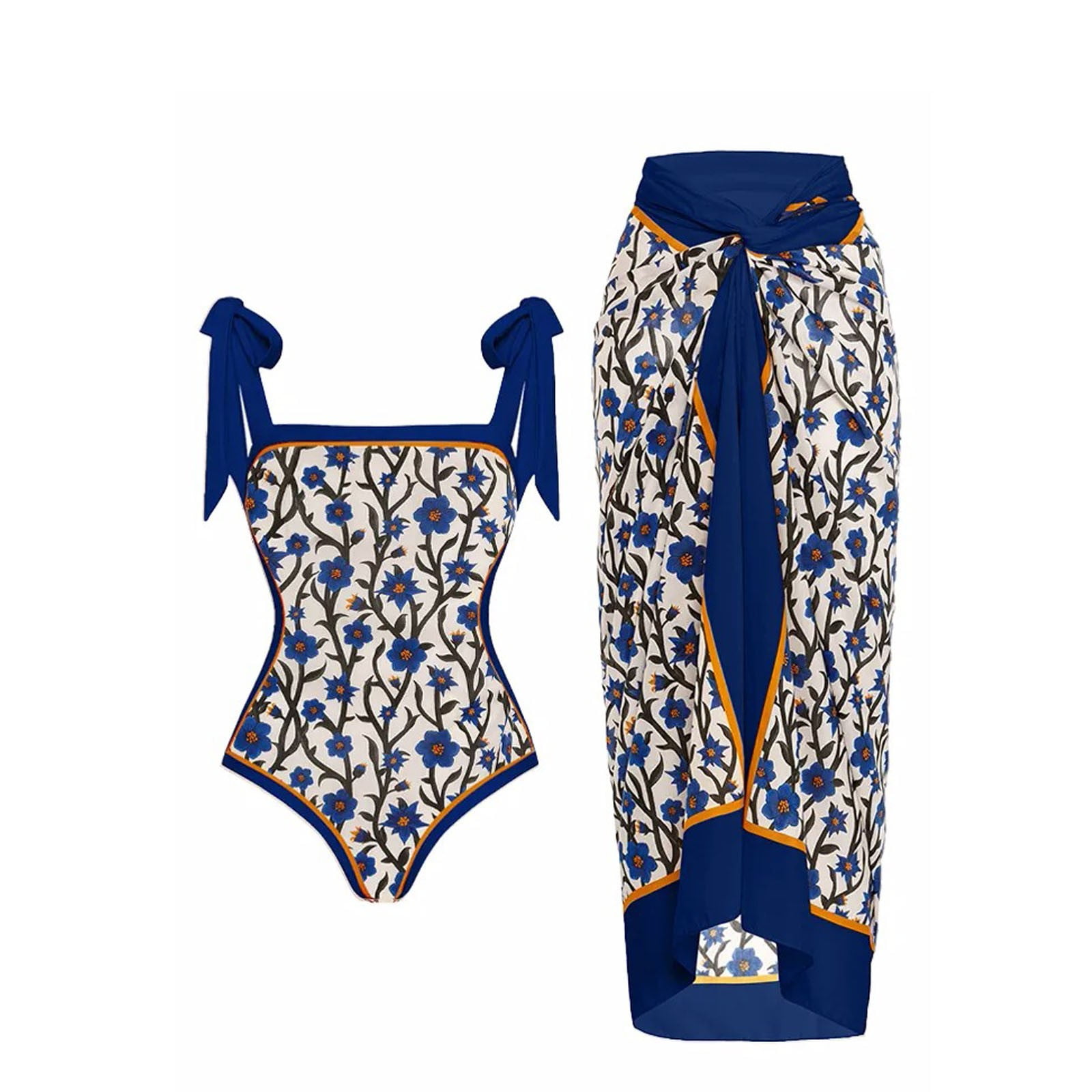 Vbvc Clearance Women One Piece Swimsuit With Matching Cover Ups Floral Sexy Bikini Sets High Cut
