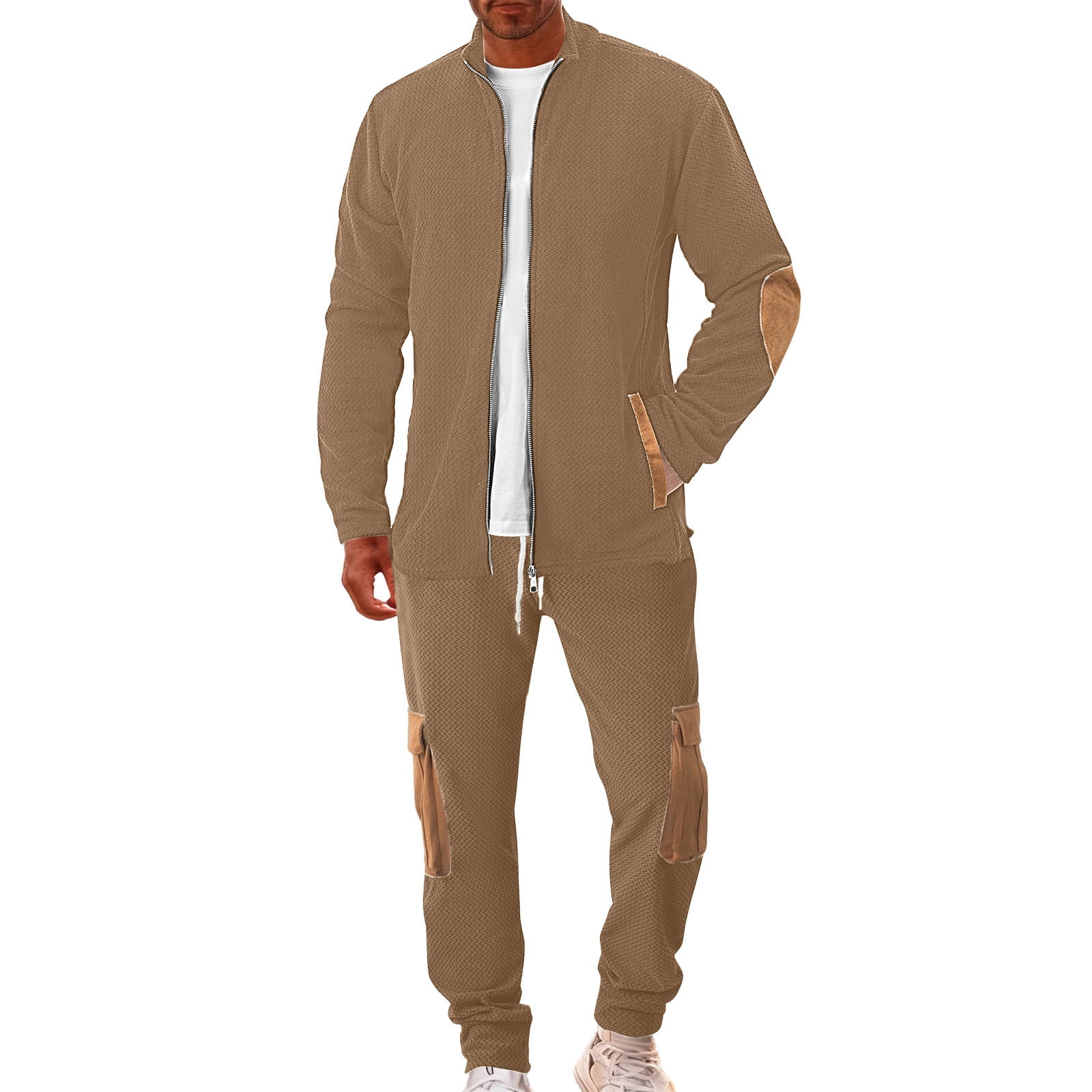 VBVC Men's 2 Piece Full-Zip Textured Set,Stand Collar Jacket and Cargo ...