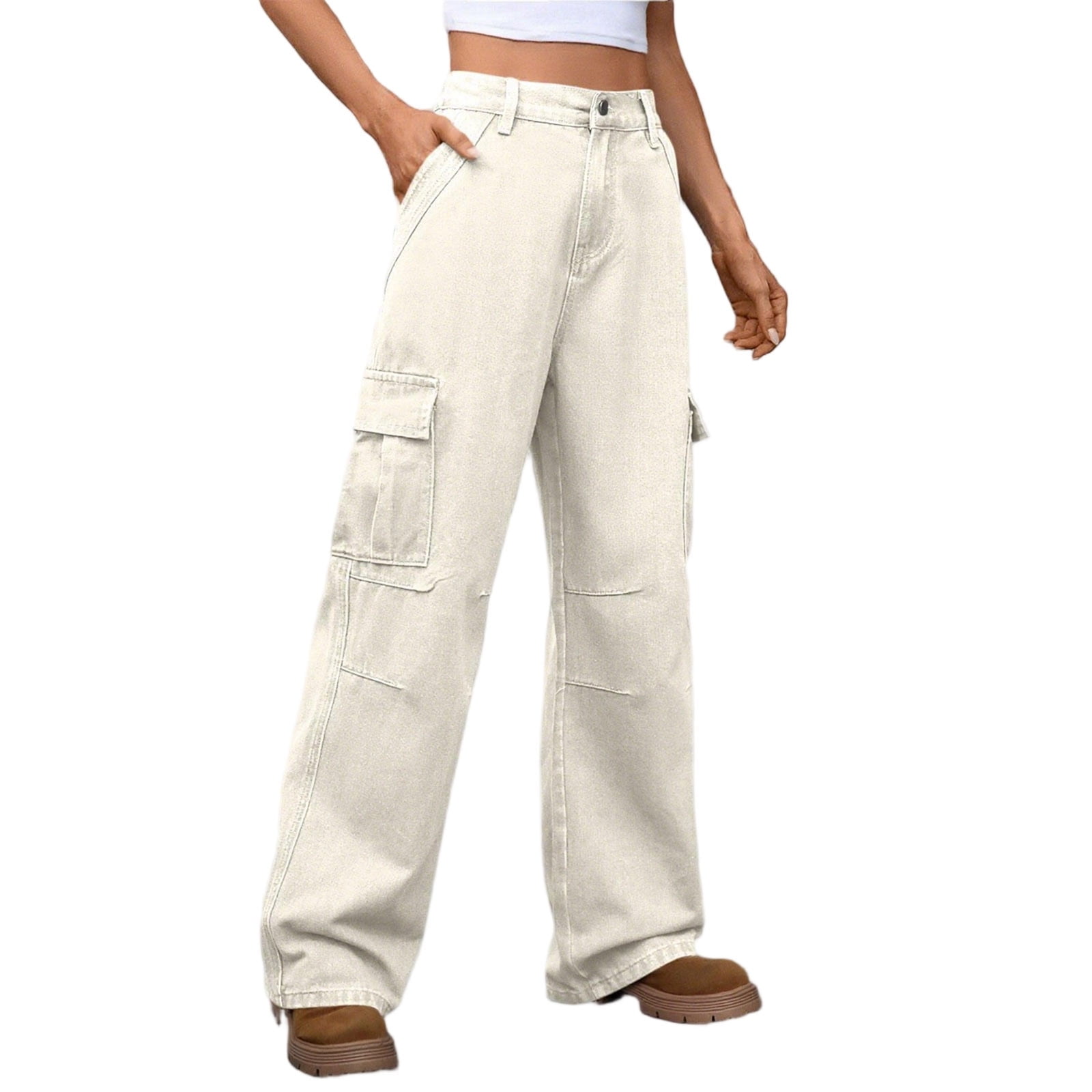 VBVC No Boundarie Women High Waisted Button Cargo Pants,2 Flap Pocket ...
