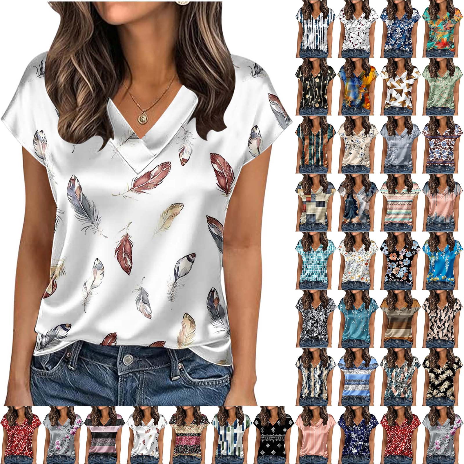 VBVC No Boundarie Women's Plus V Neck Satin Boho Blouses,Ladies Color ...