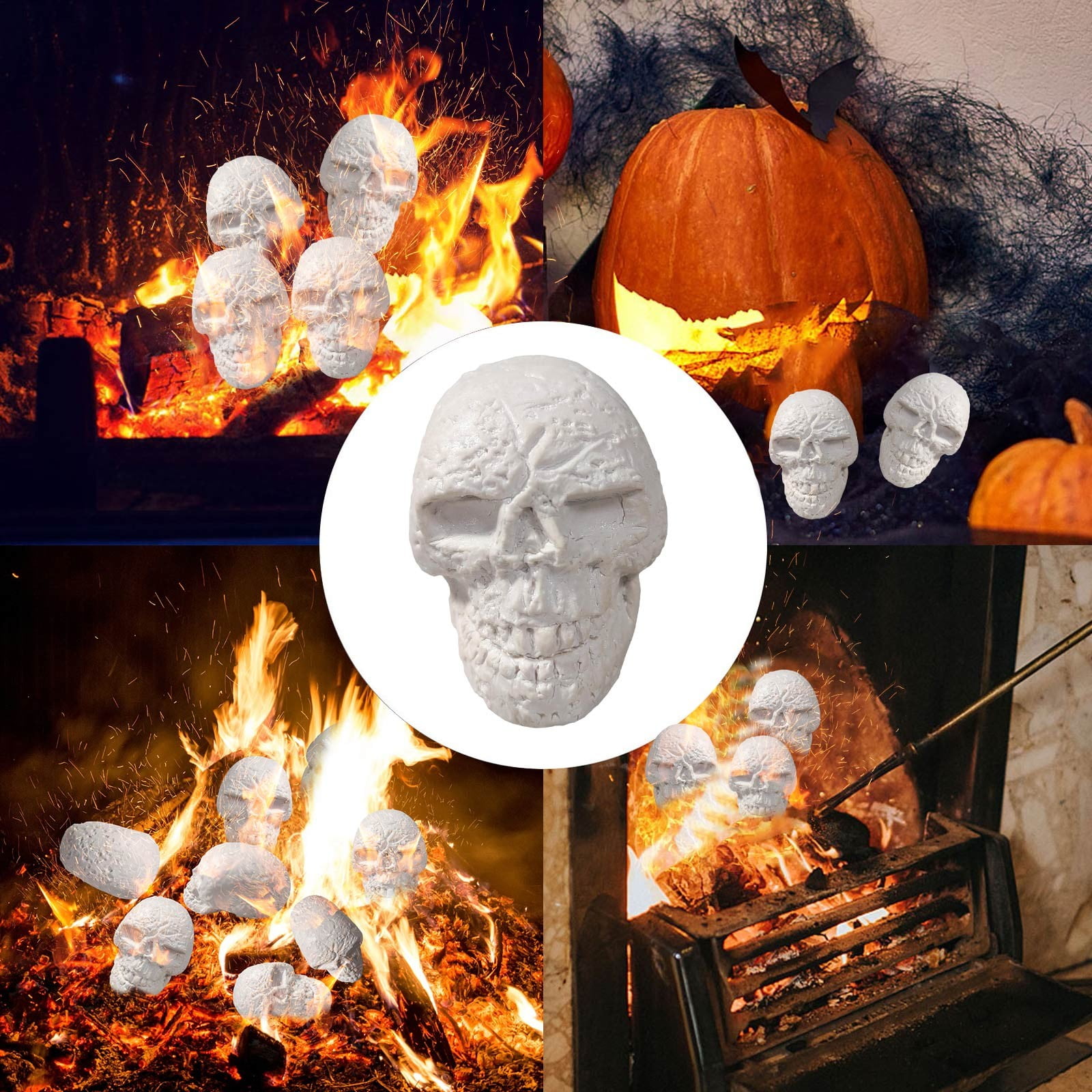 VBVC Reusable Halloween Firepit Skull Fire Logs,Human Skull Ceramic ...