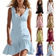 VBVC Women's Cotton Linen Button Front Mini Dress , Summer V-Neck A ...