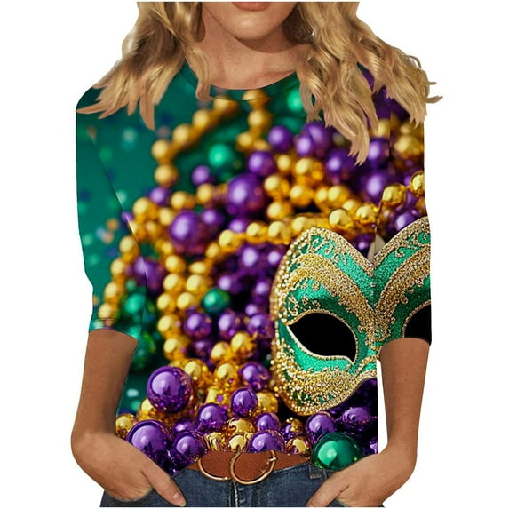 VBVC Women's Plus 3/4 Sleeve Fat Tuesday Top,Ladies Mardi Gras ...